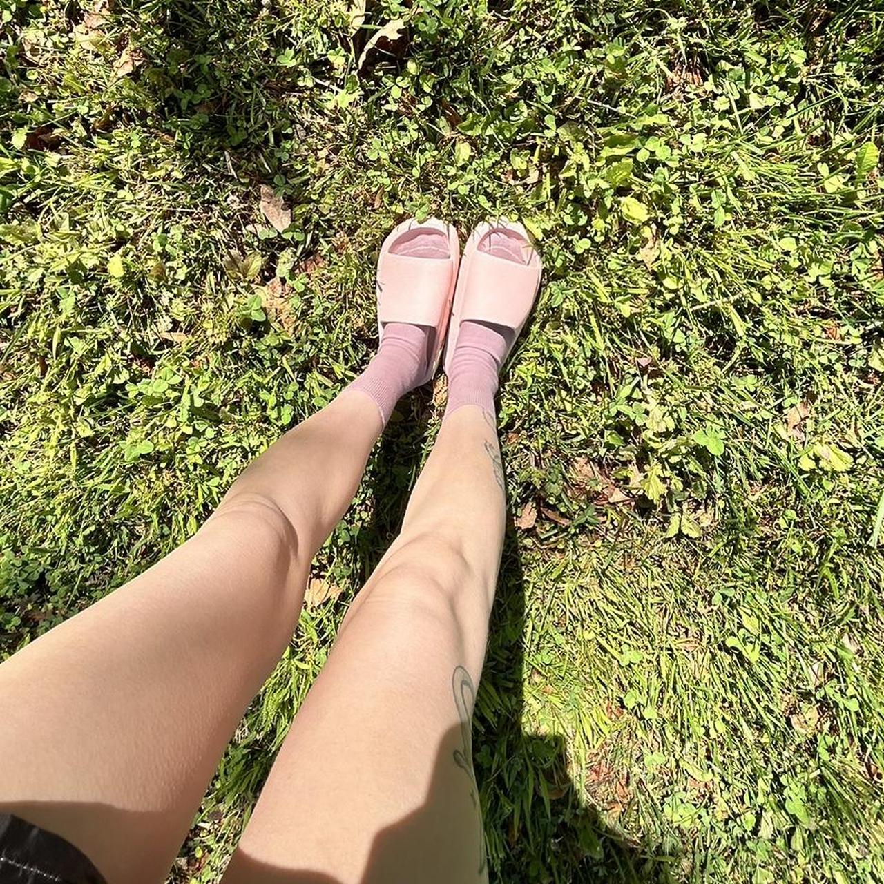 baby pink pastel foamy chunky pool slides, slight... - Depop