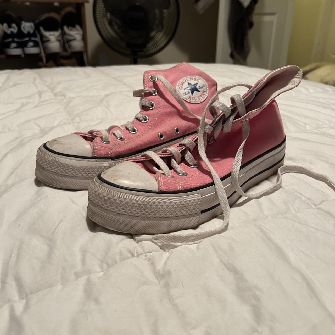 Pink plat form customized converse | Depop