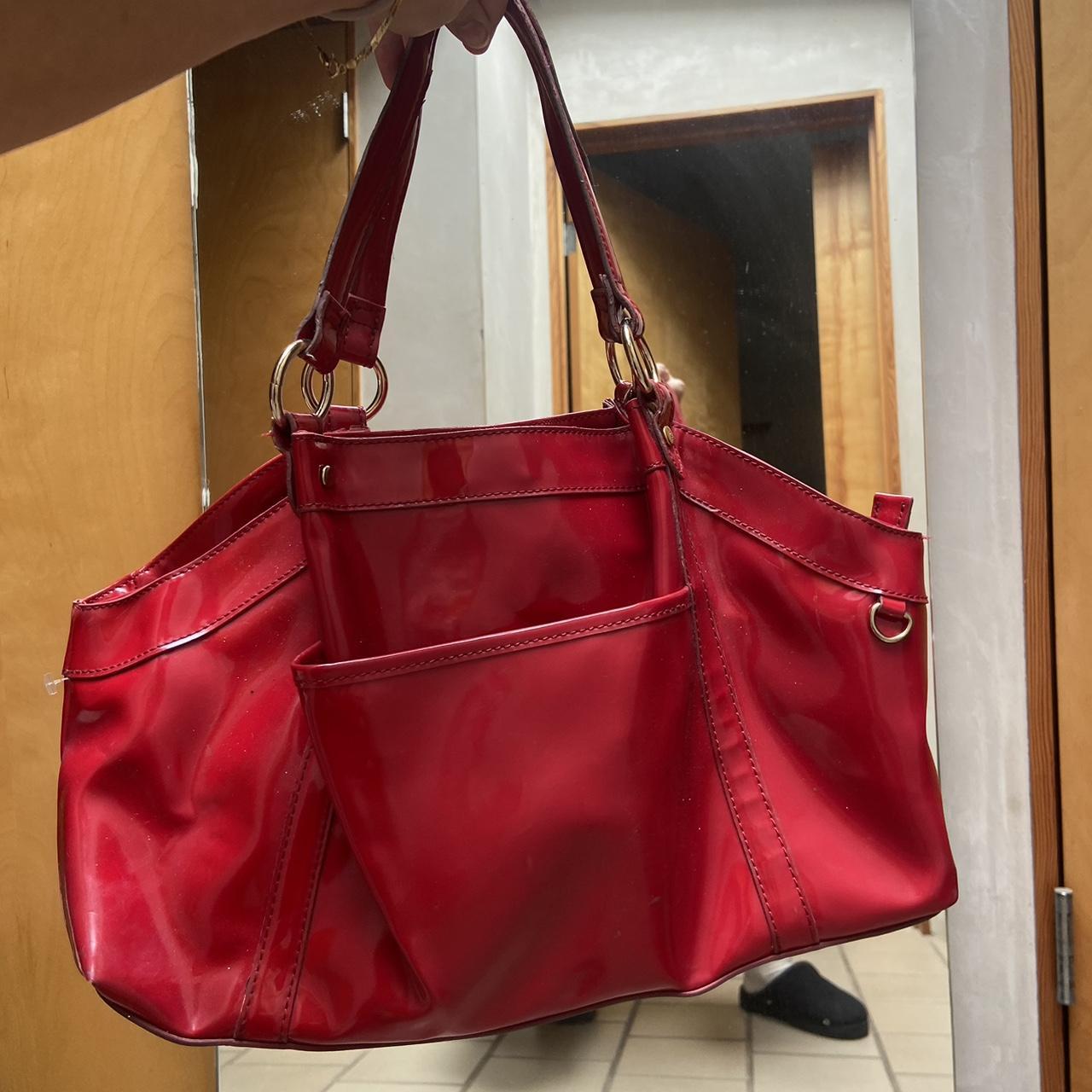 Liz Claiborne red boho pleather bag /purse Unique... - Depop