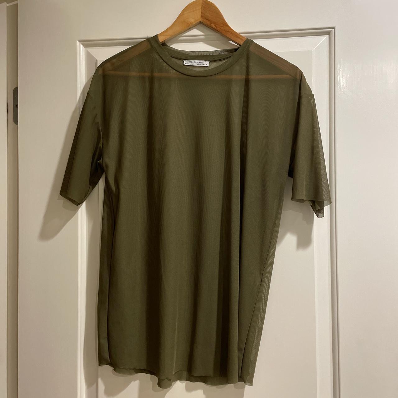 Zara green mesh transparent top Size small - Depop