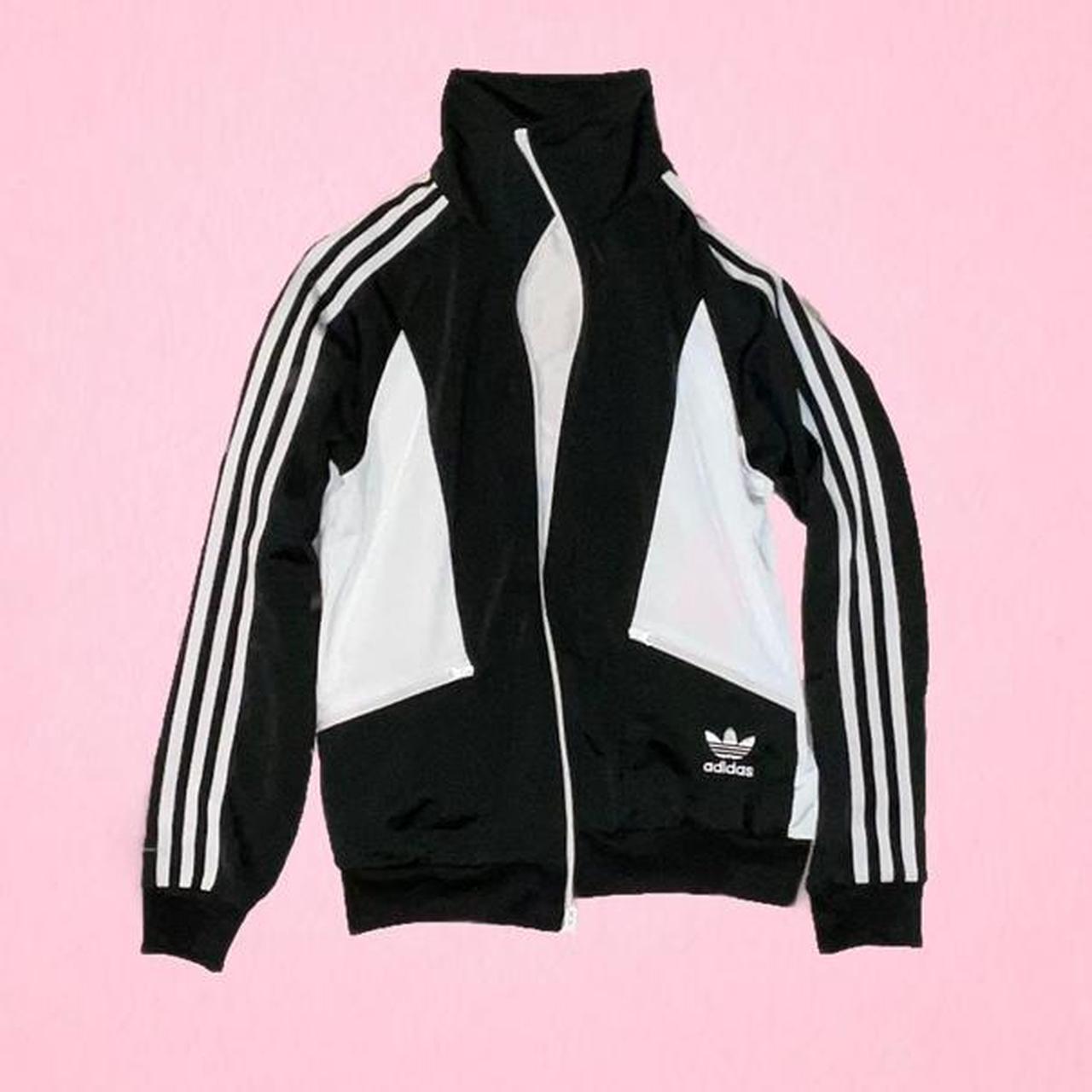 - Adidas Black & White Sports Jacket - Size Medium - Depop