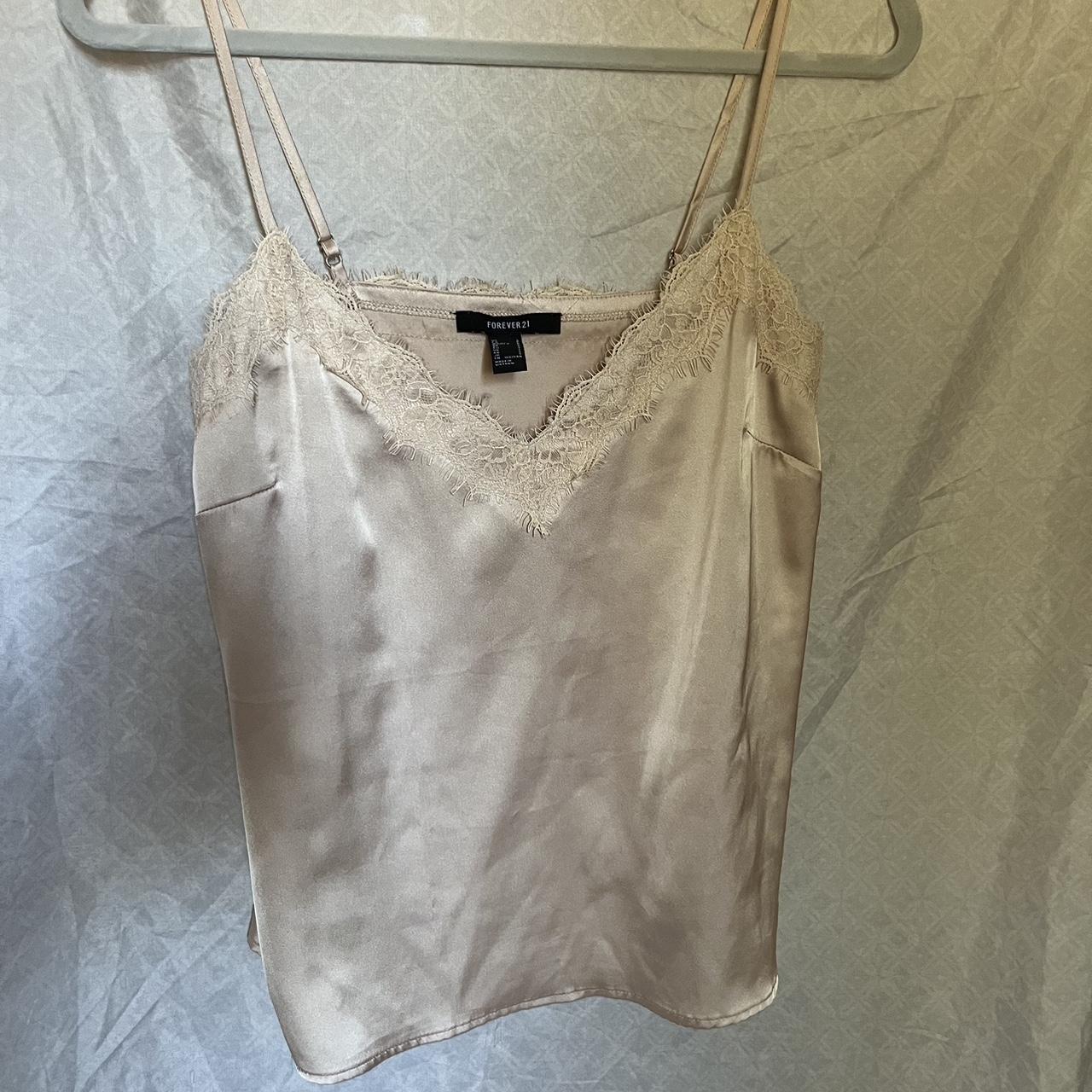 gorgeous silky cream cami top with lace edge. so... | Depop