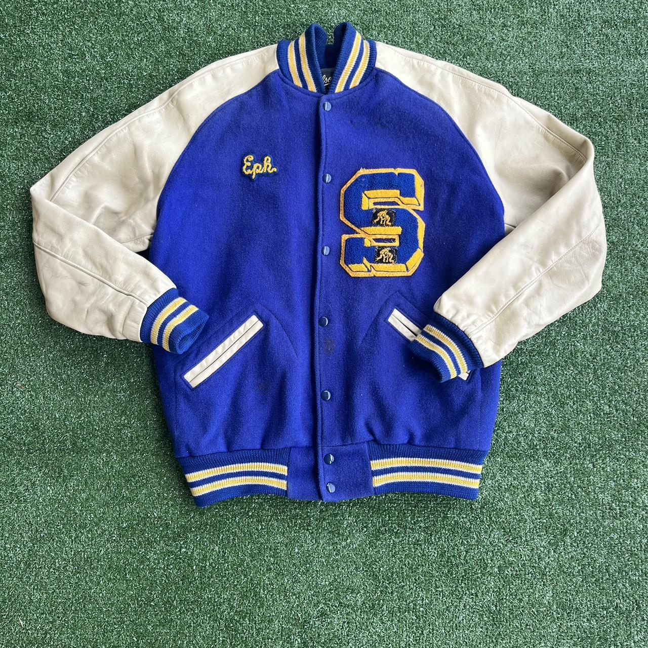 1960s varsity jacket with awesome real leather and... - Depop