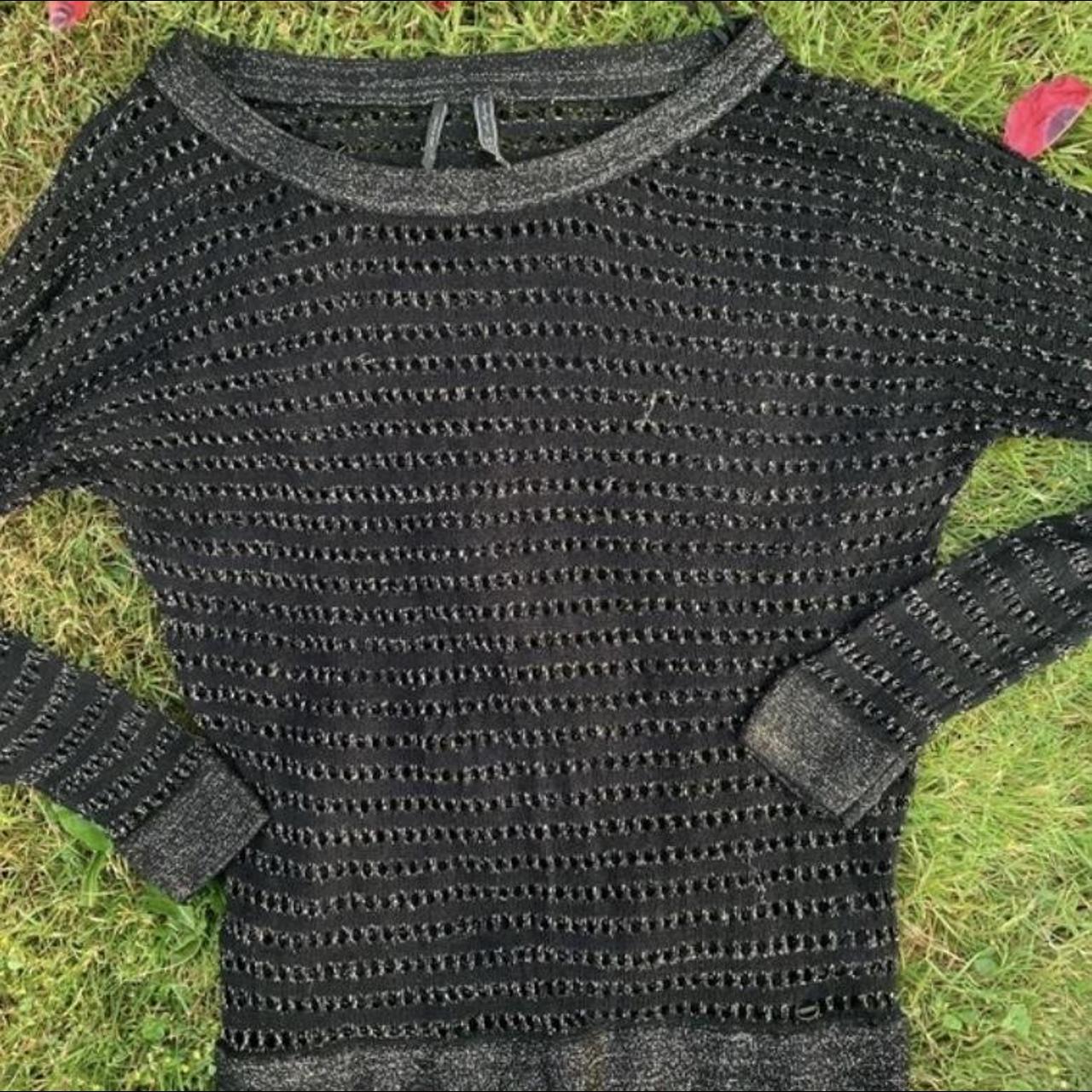 Guess black and gold sparkly eyelet sweater Size... - Depop