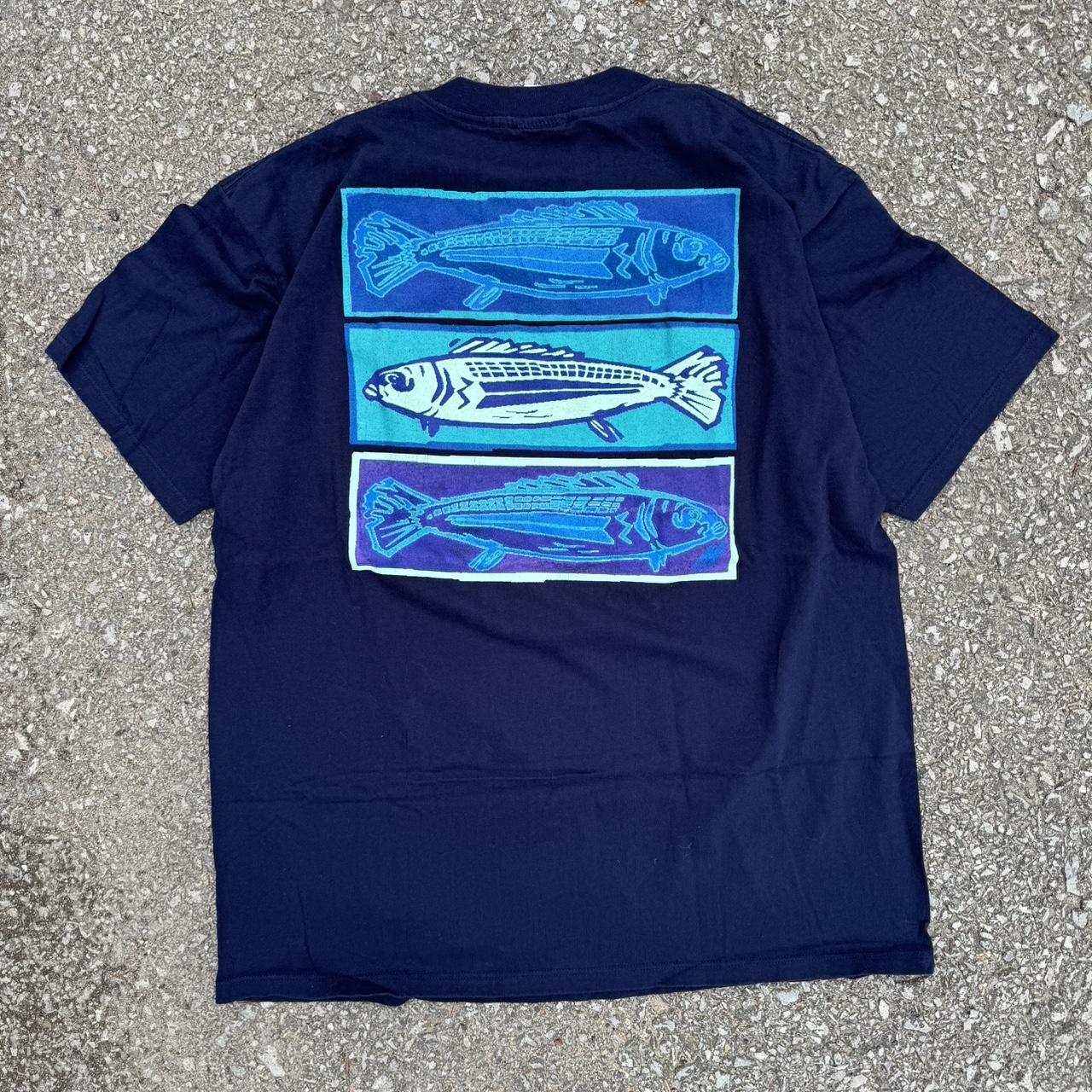 Navy blue fish graphic t-shirt with a cool graphic... - Depop