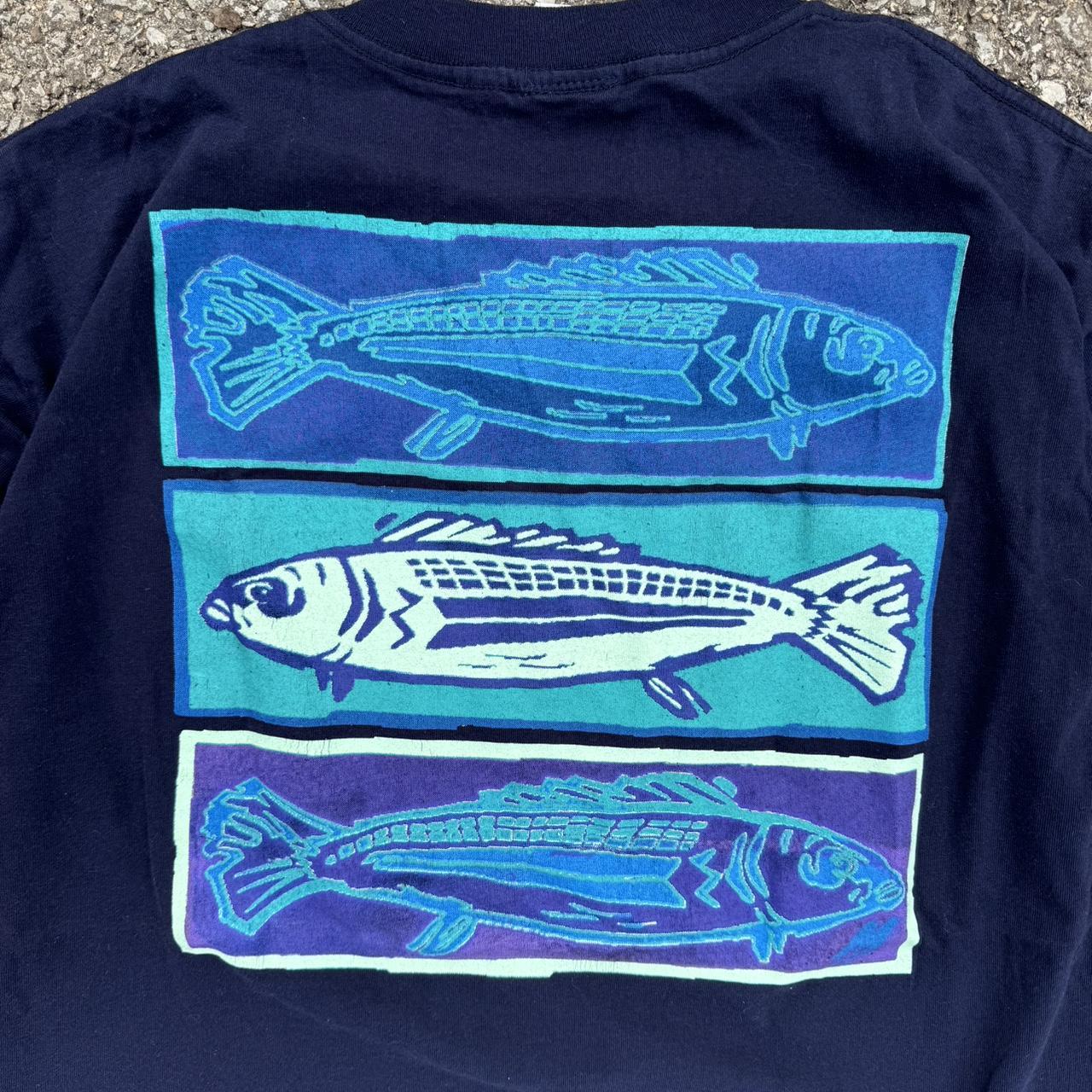 Navy blue fish graphic t-shirt with a cool graphic... - Depop