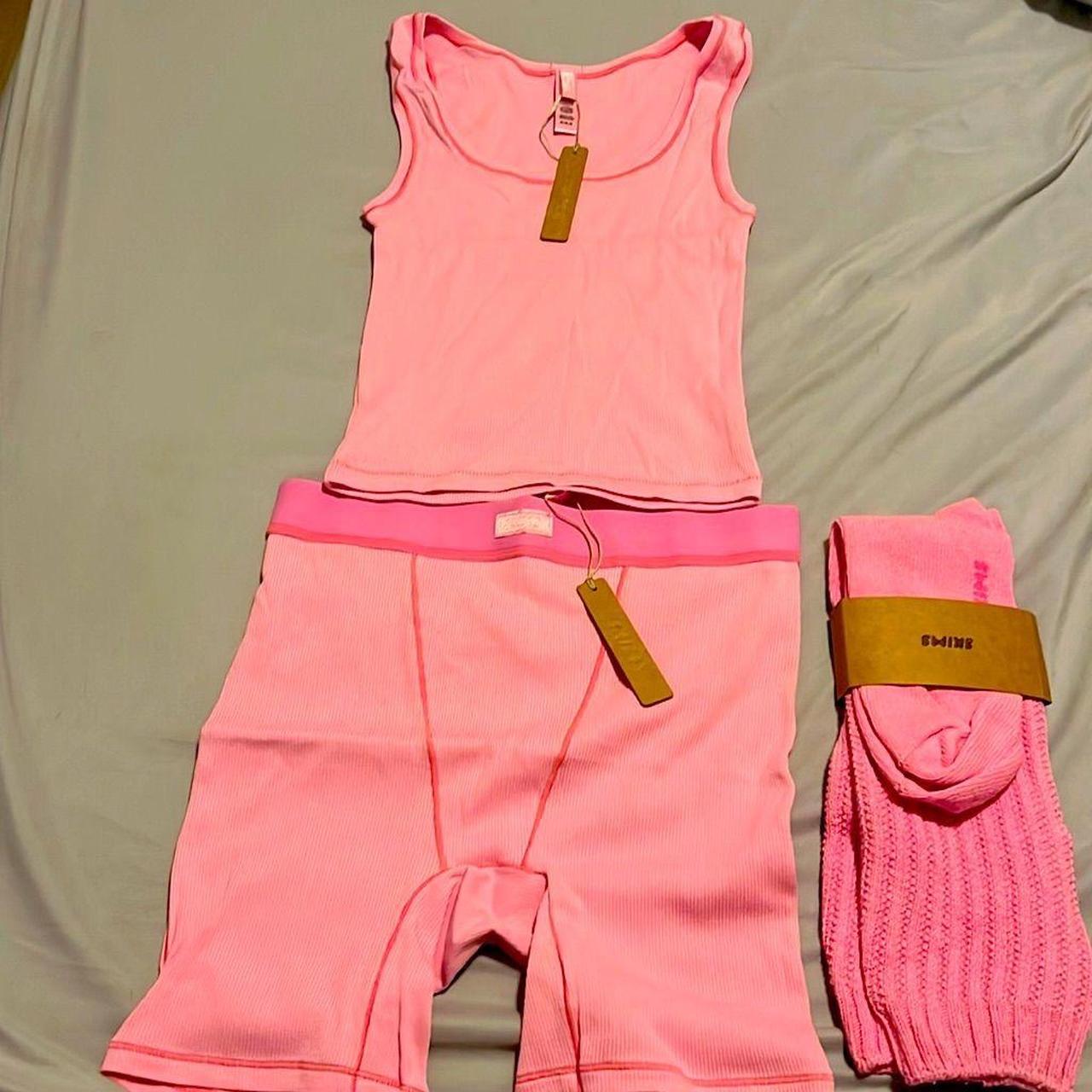 Pink skims set with matching socks #skims never worn... | Depop