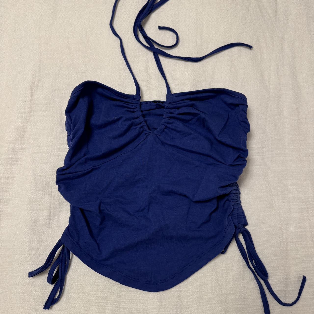 cute blue crop top! adjustable strings and can be... - Depop