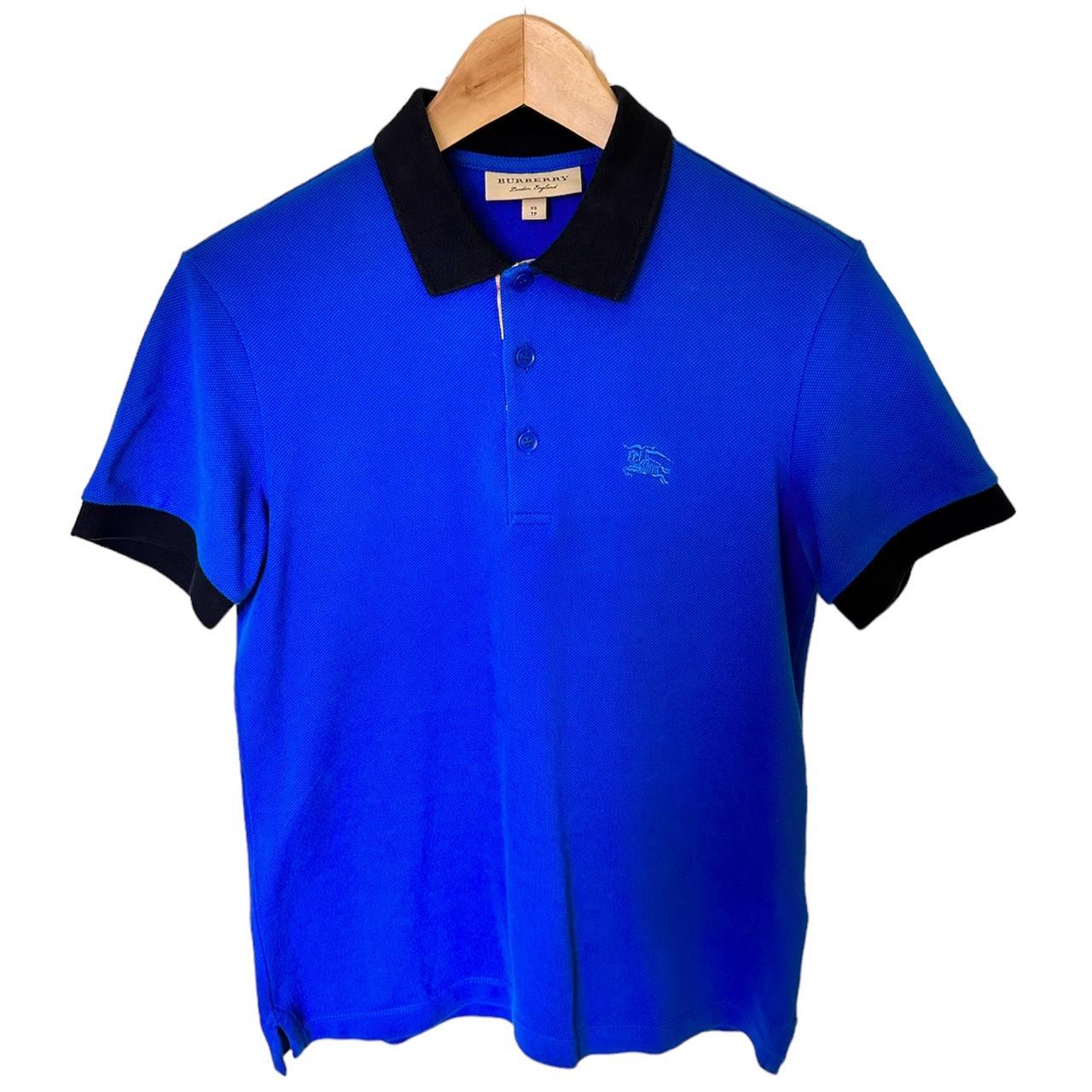 Burberry polo top- men’s blue with burberry... - Depop