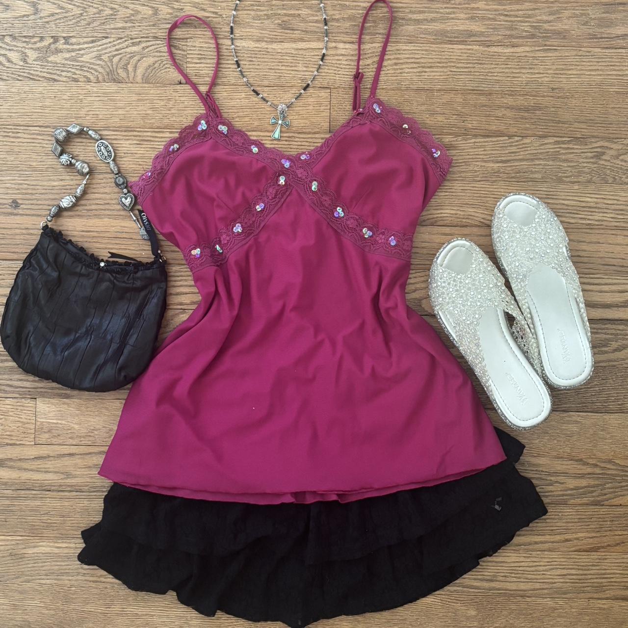 Vintage y2k xhilaration magenta tank top with mesh... | Depop