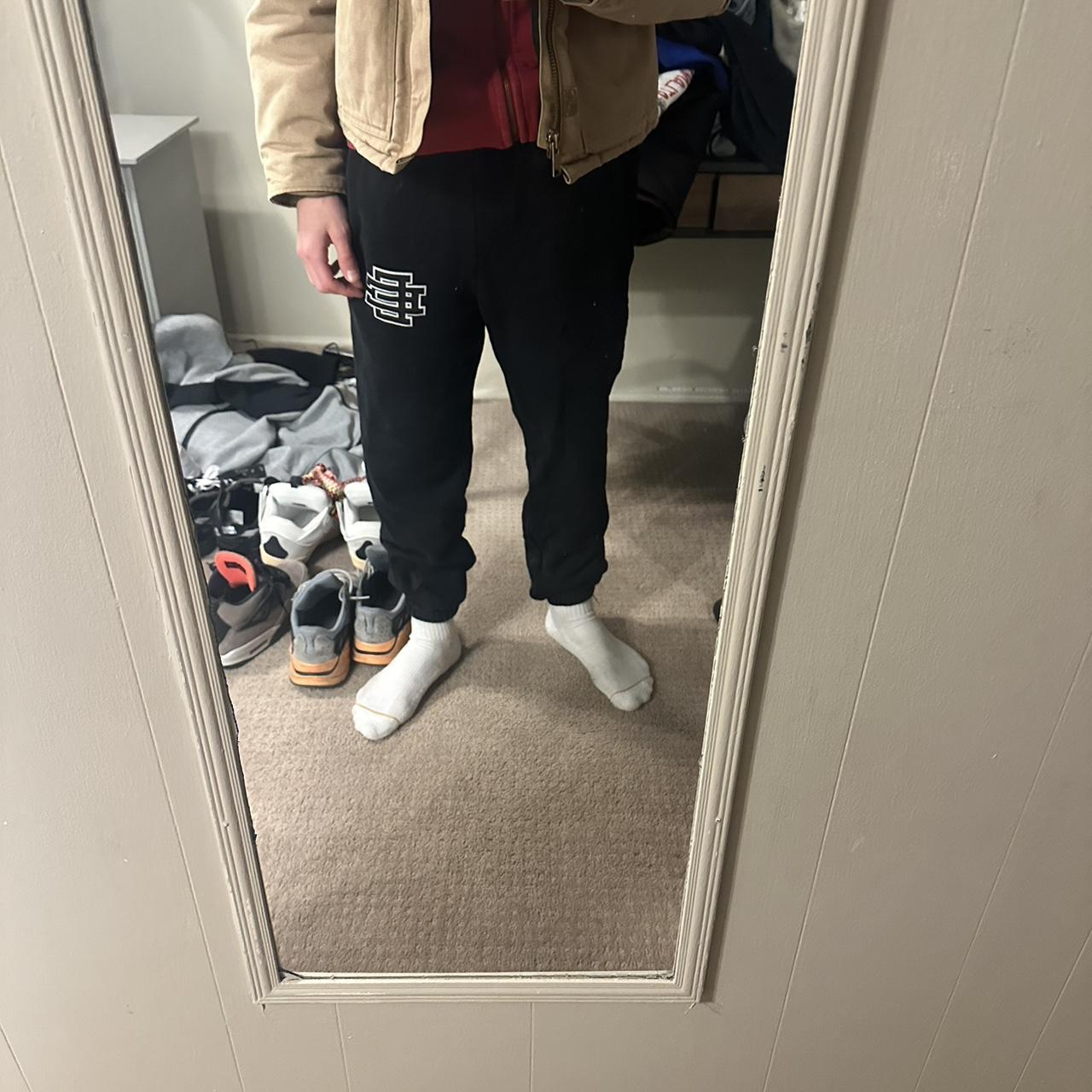 eric emanuel black/white sweatpants size L fits like... - Depop