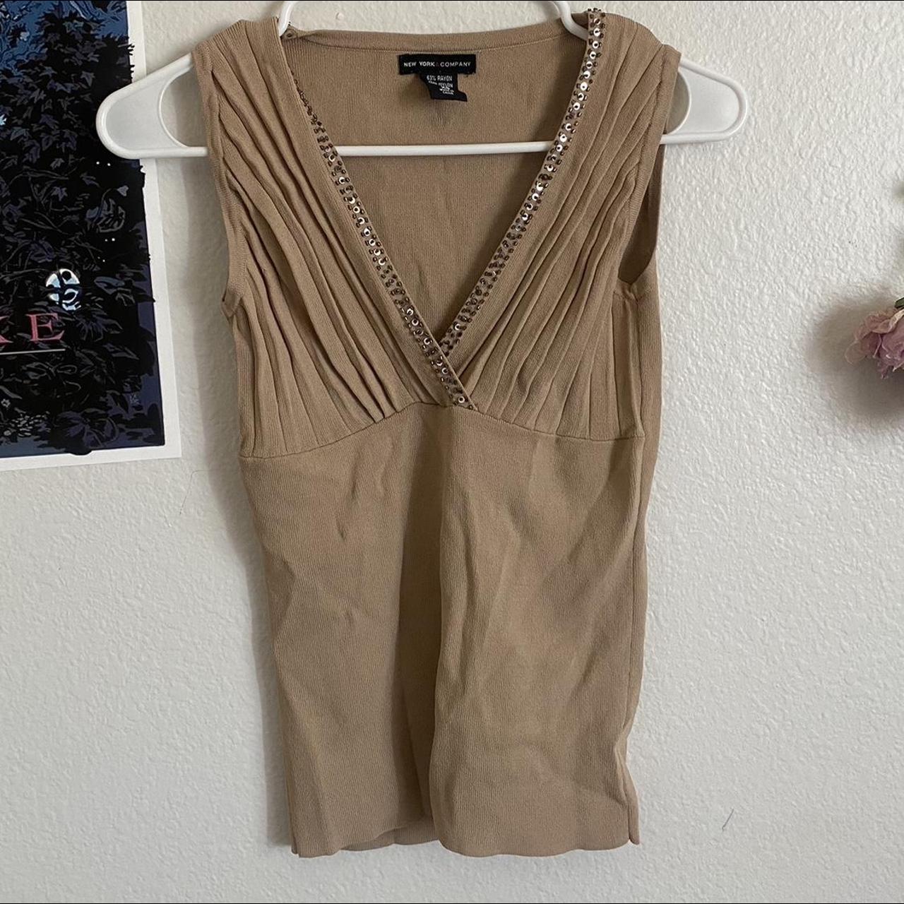 tan tank with sequins on neckline marked as a but... - Depop