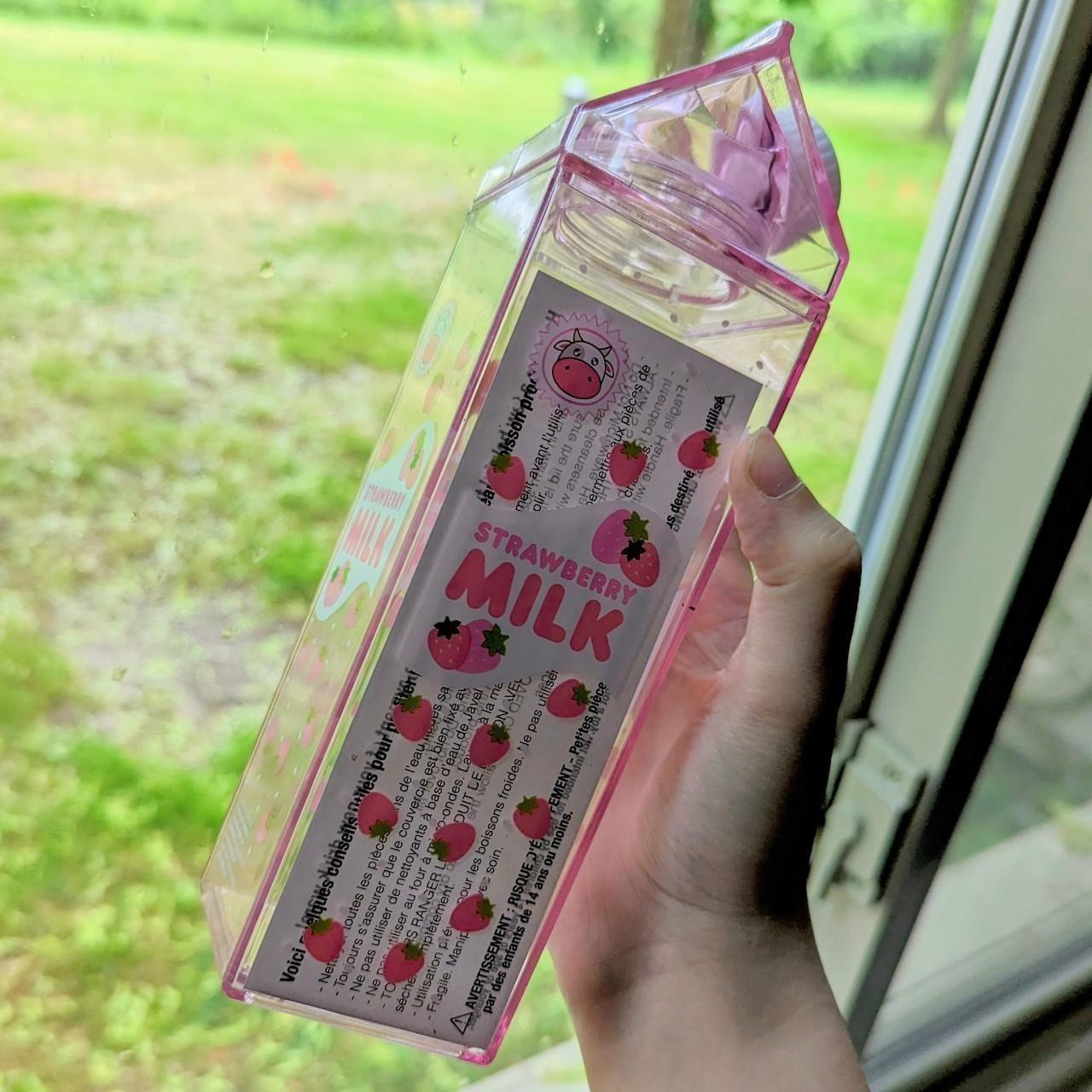 Cute kawaii pink milk carton shaped plastic bottle... - Depop