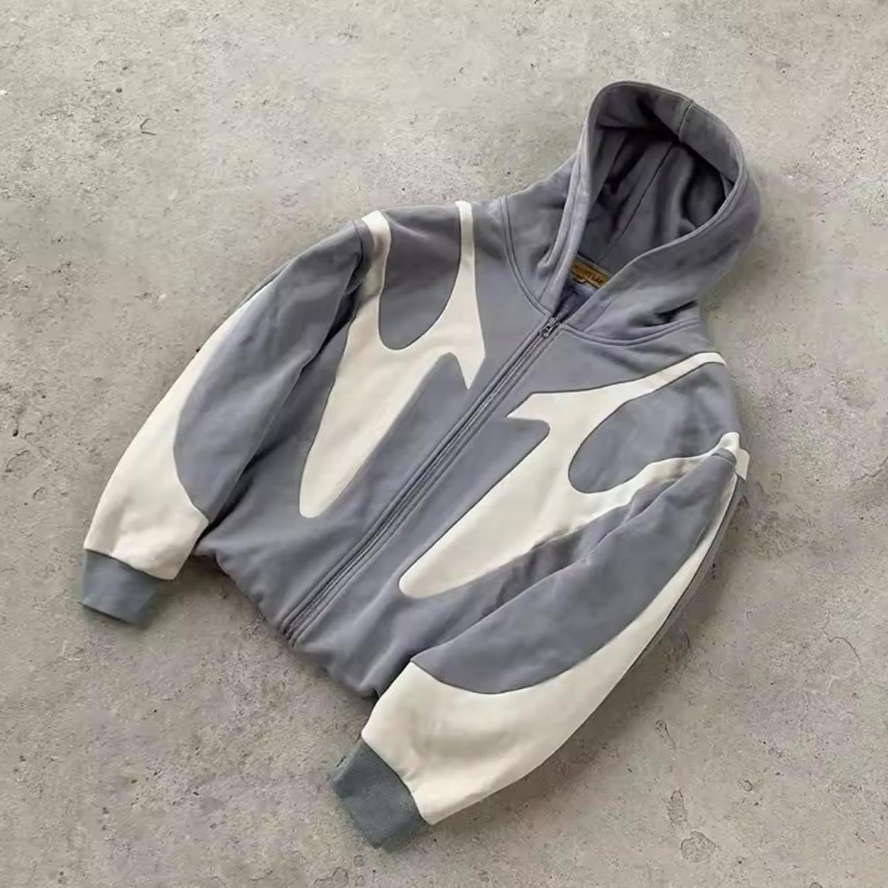 Vintage Style Gray Y2K Boxy American Casual Zip Up... | Depop