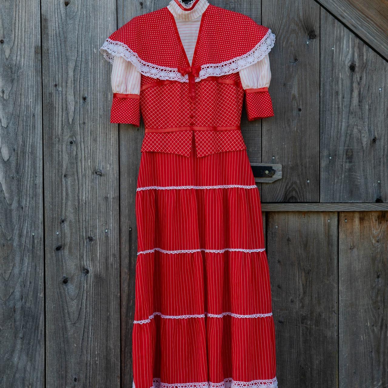 60s/70s does 1880s red western prairie dress Ein... - Depop