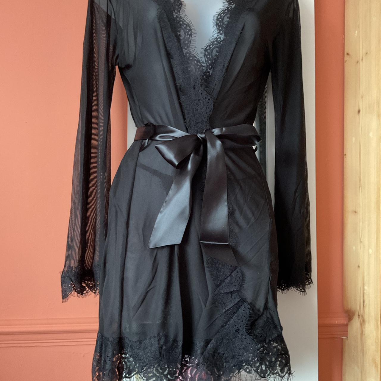New black sheer robe with fabric belt and matching... - Depop