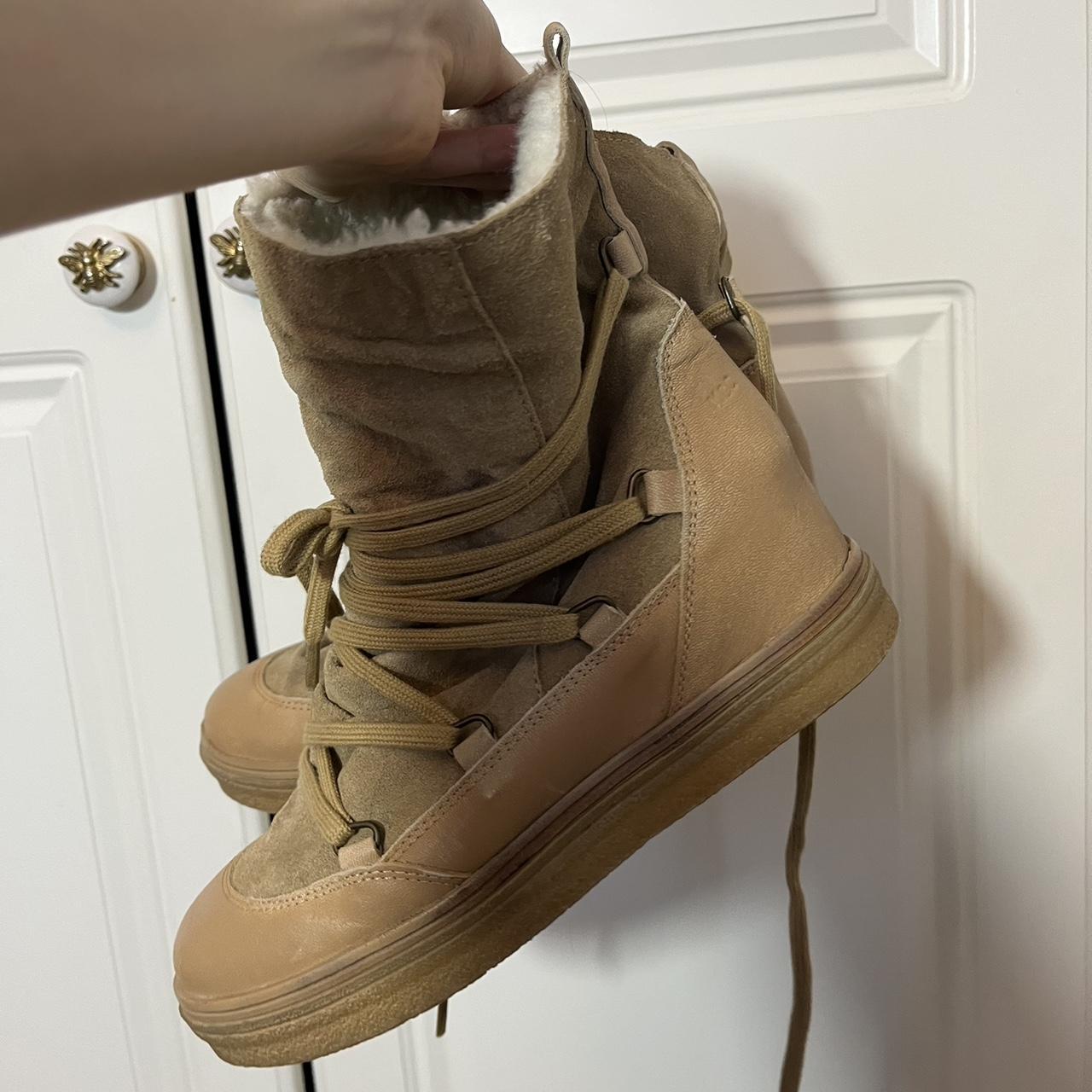 Fluffy tan suede boots Mousse & Cloud UK 5 , heel -... - Depop