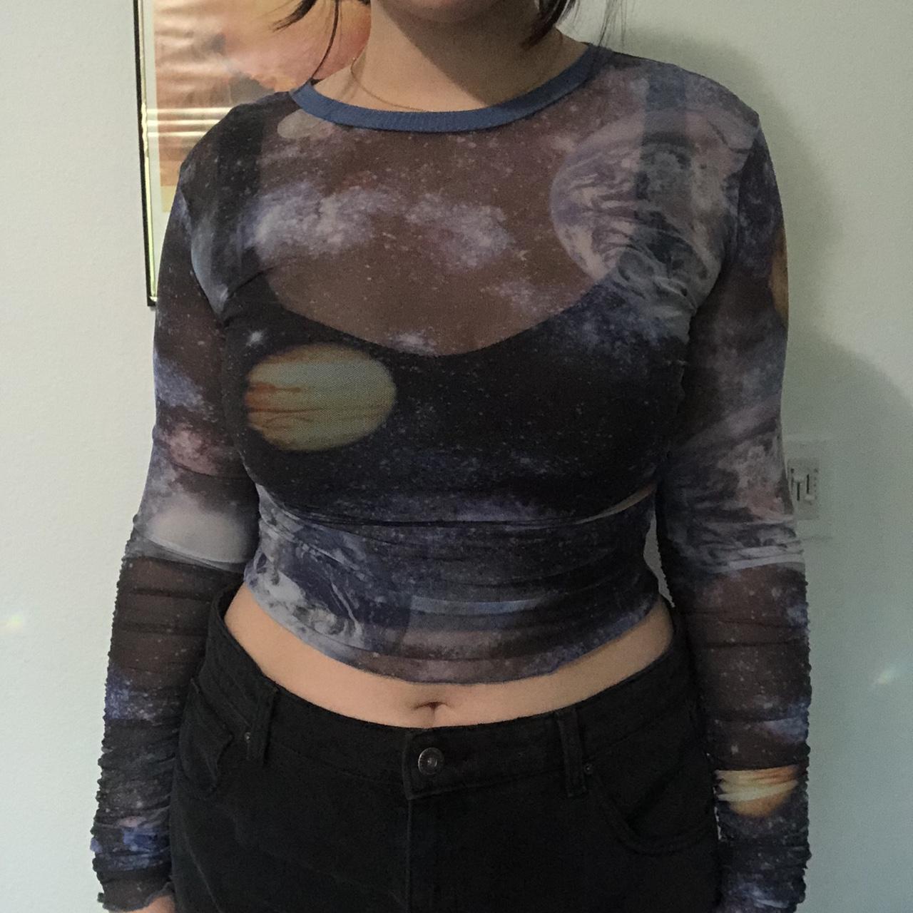 Mesh Planet Top from Urban Outfitters - sheer... - Depop