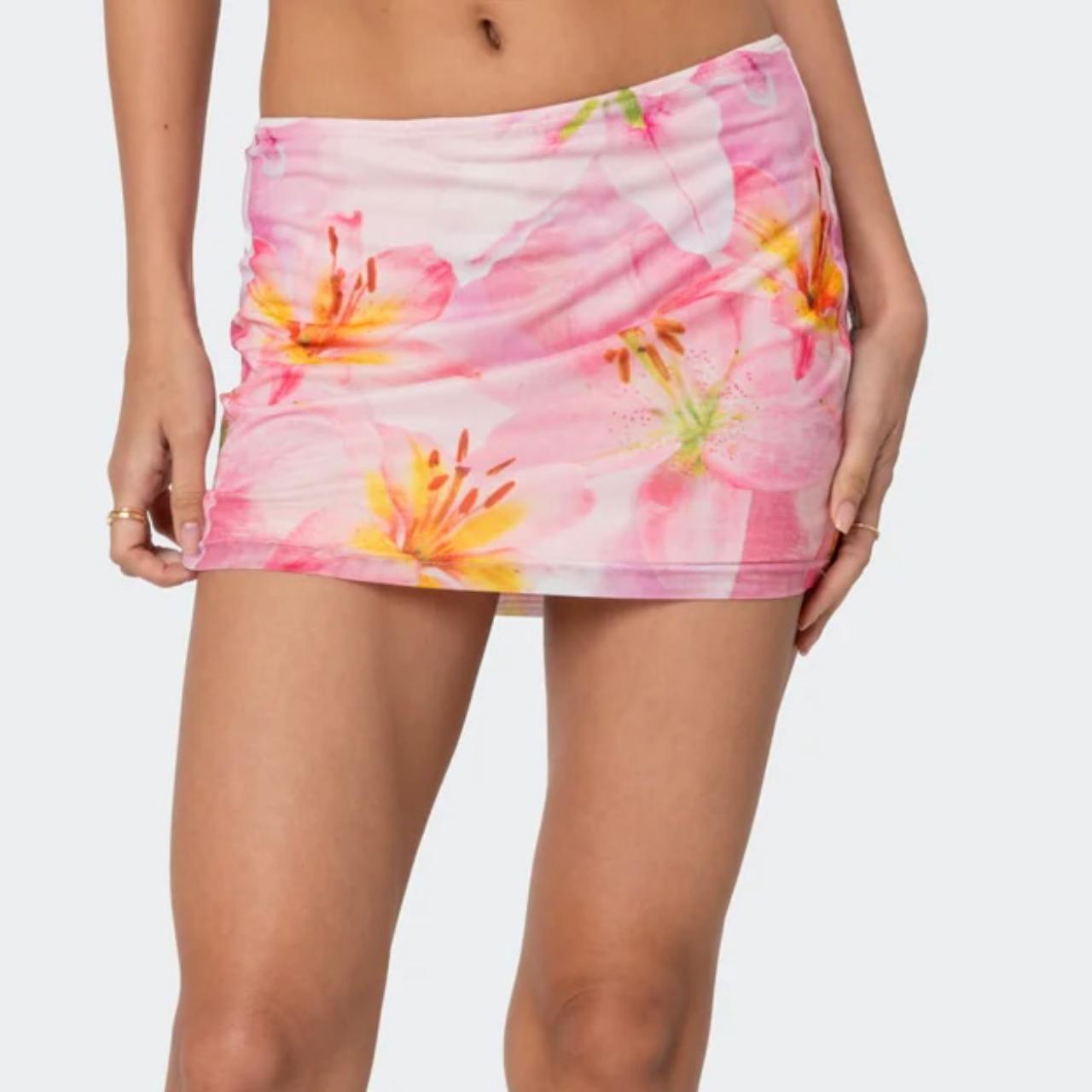Edikted cute pink flower mini skirt Size S and... | Depop
