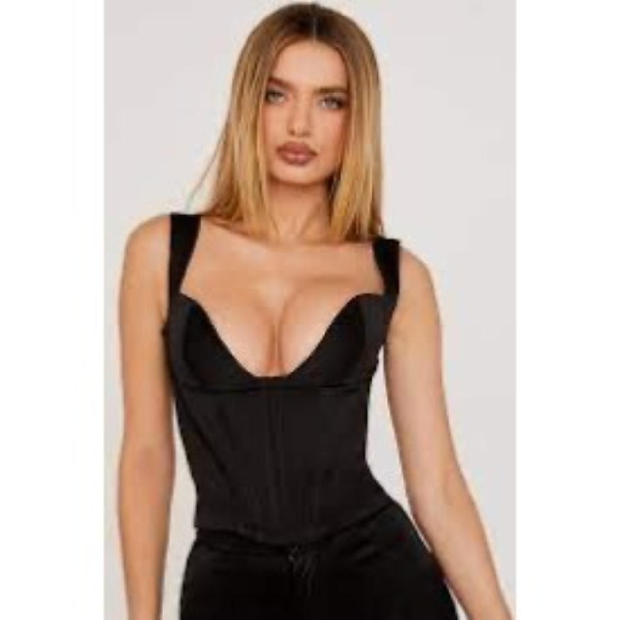 This Sleek House Of Cb Black Satin Corset Style Crop Depop