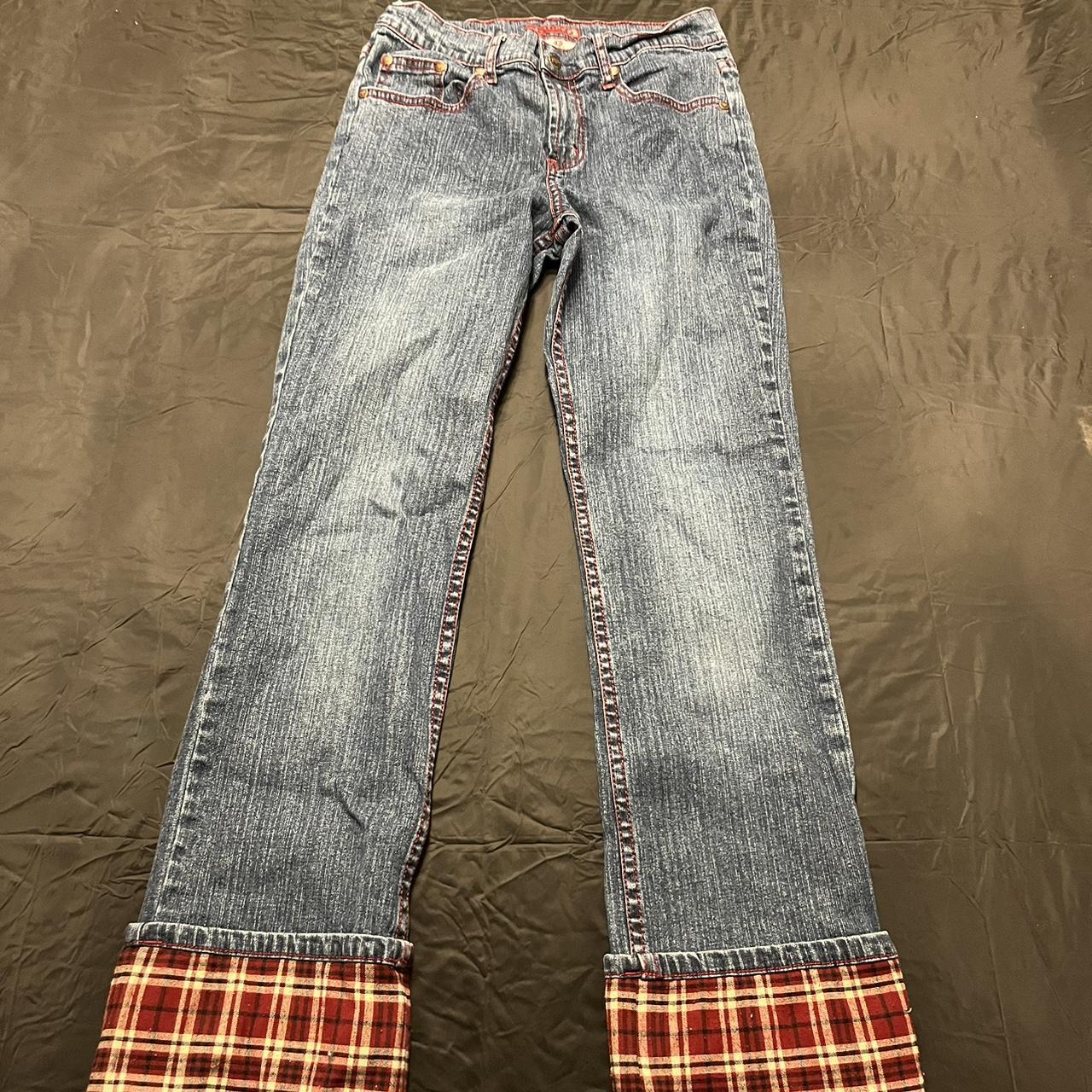 dope #gasoline jeans flannel under and red stitching - Depop