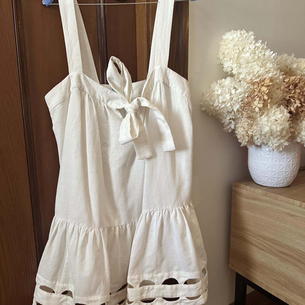 Cream linen dress with cutout detail #linendress... | Depop
