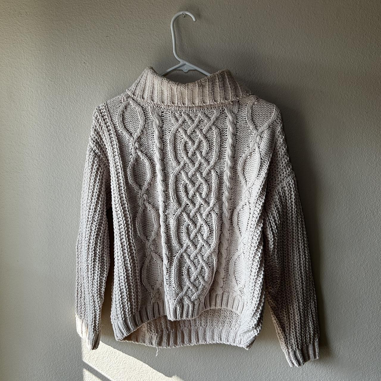 Beige knitted cute oversized sweater ෆ size S *but... - Depop