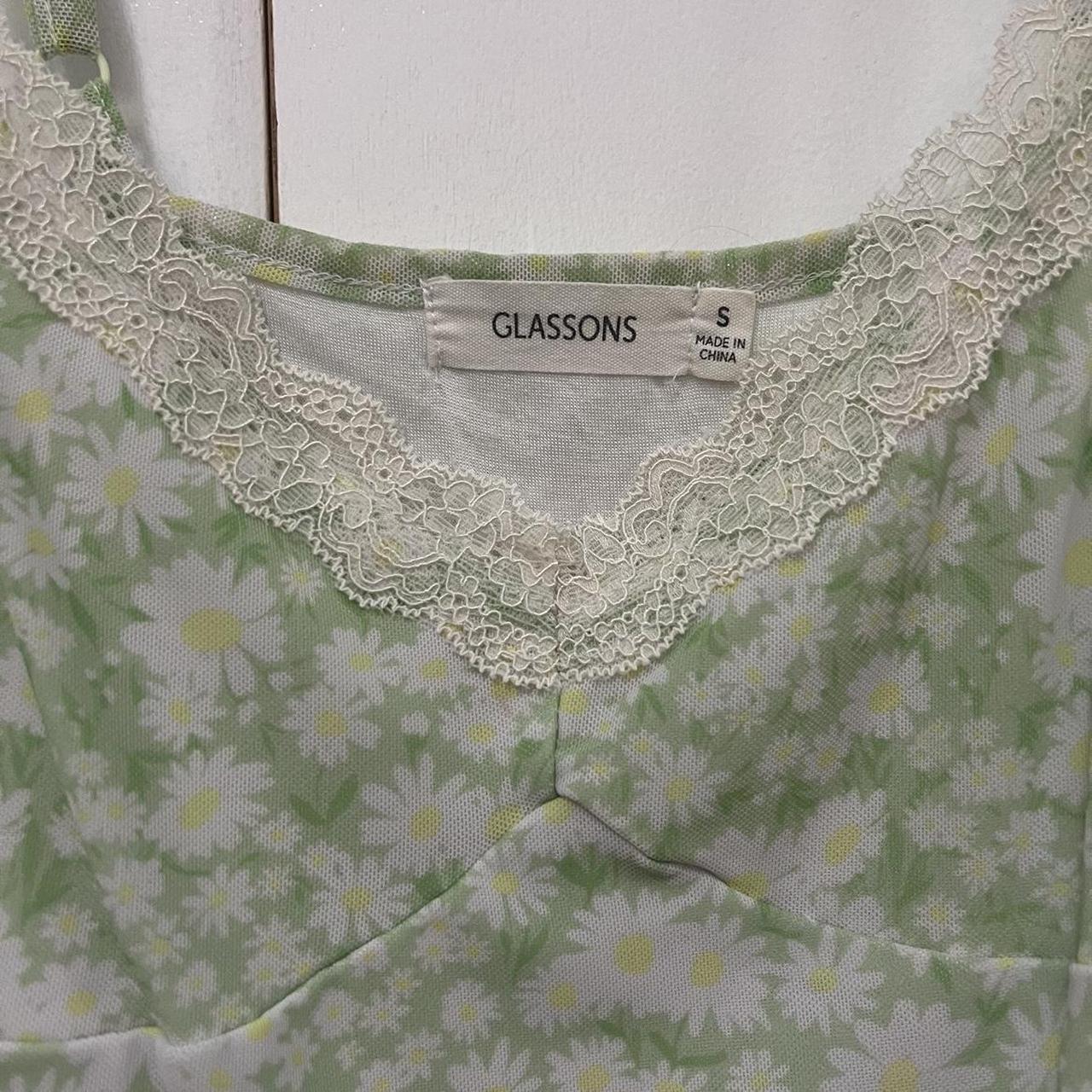 glassons lace trim green floral mesh tank -... - Depop