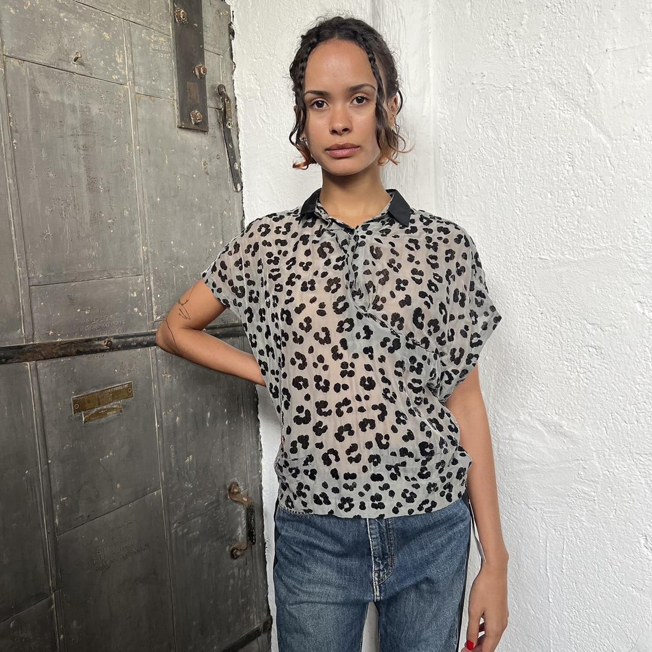 TOGA Archives Cheetah Print Chest Slit Collared... - Depop