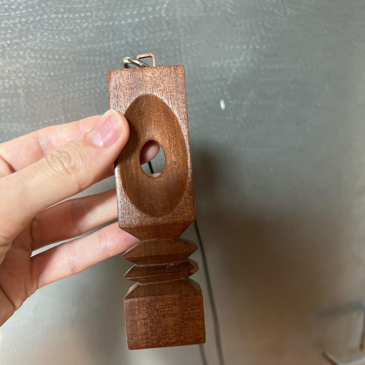 MILO KESTER Hand Carved Wood & Leather Long Keychain... - Depop