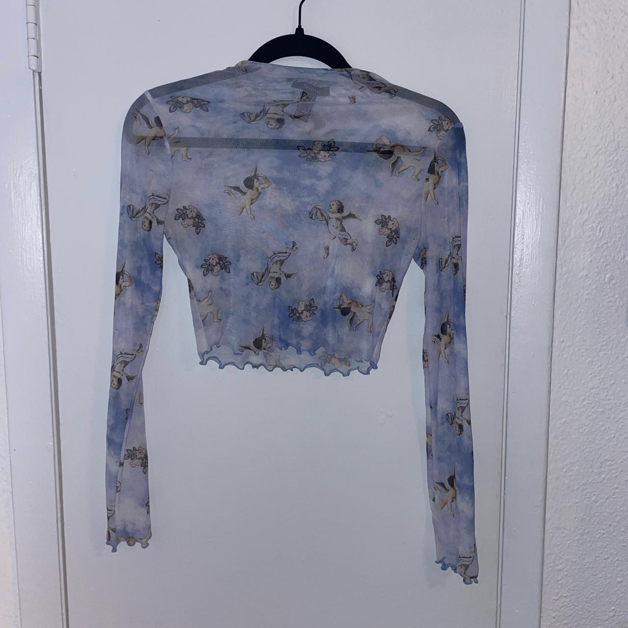 see through baby blue mesh long sleeve top with... - Depop