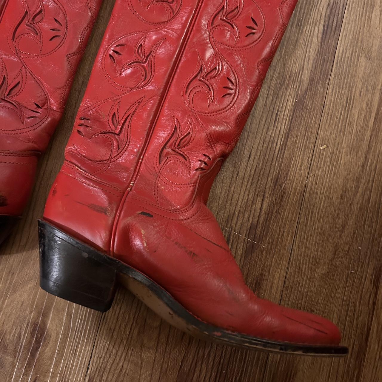 vintage red cowboy boots good vintage condition... - Depop