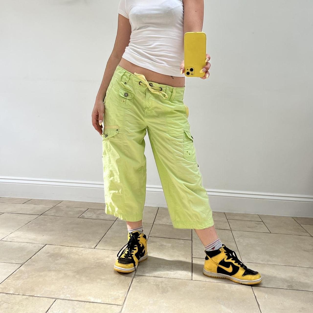 Vintage 90s cropped cargos. Light green cargos. Low... - Depop