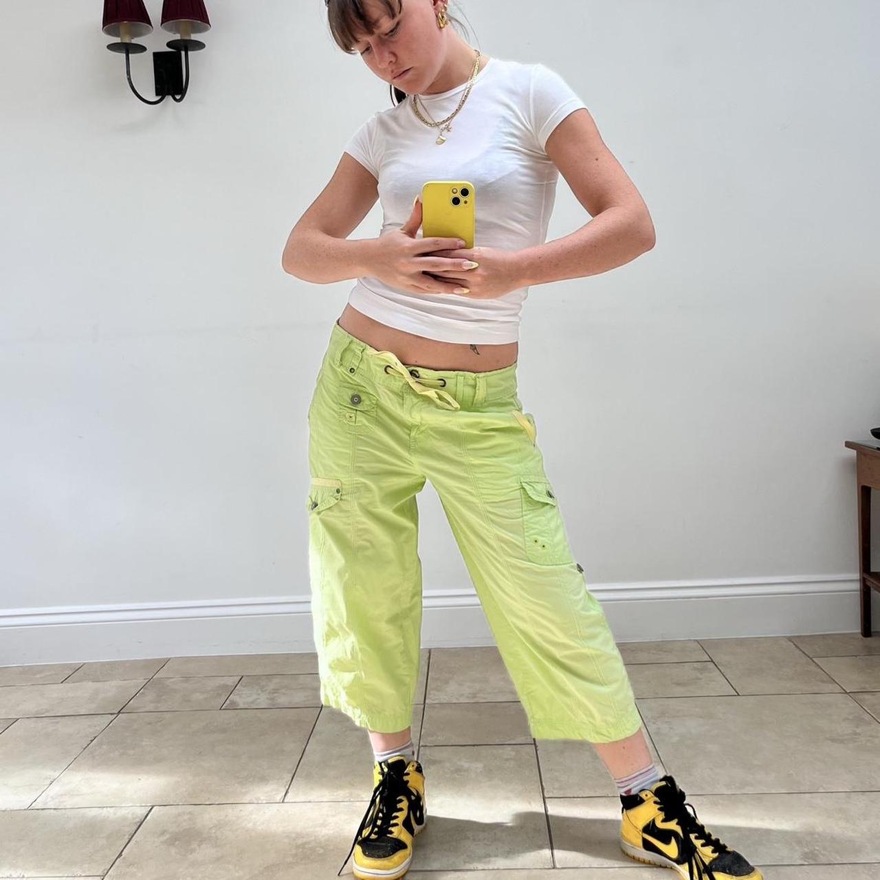Vintage 90s cropped cargos. Light green cargos. Low... - Depop