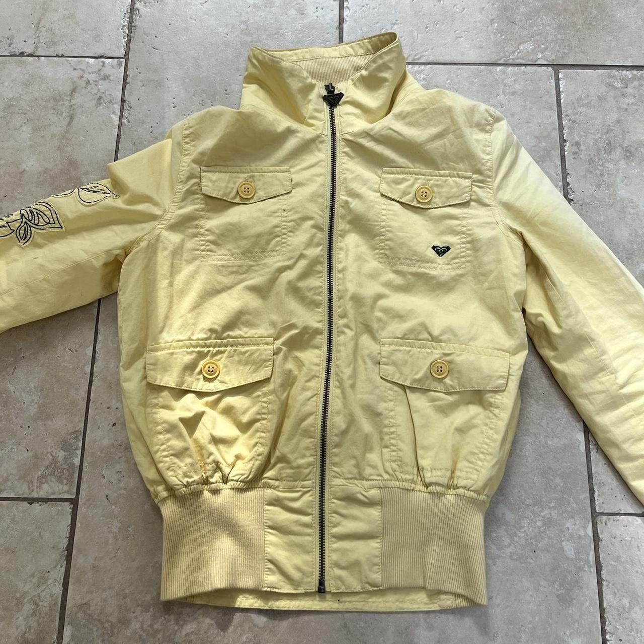 Vintage 00s yellow Roxy zip up jacket. Flower detail... - Depop
