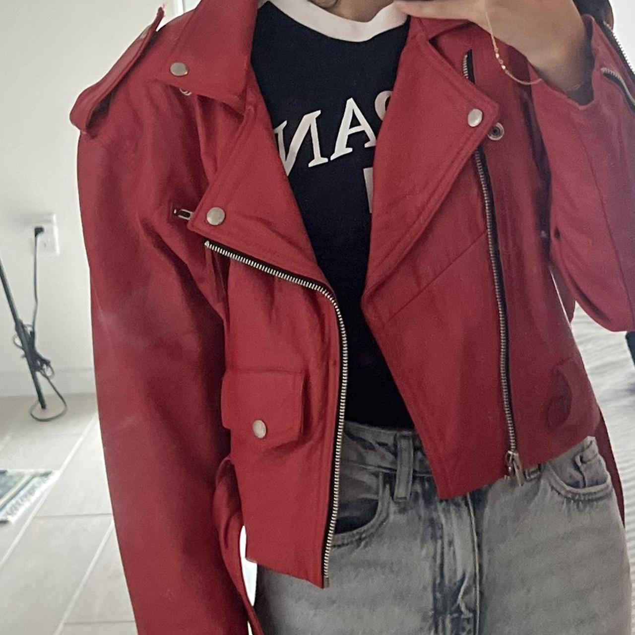 100% genuine leather jacket! Cutest cherry red! Pre... - Depop