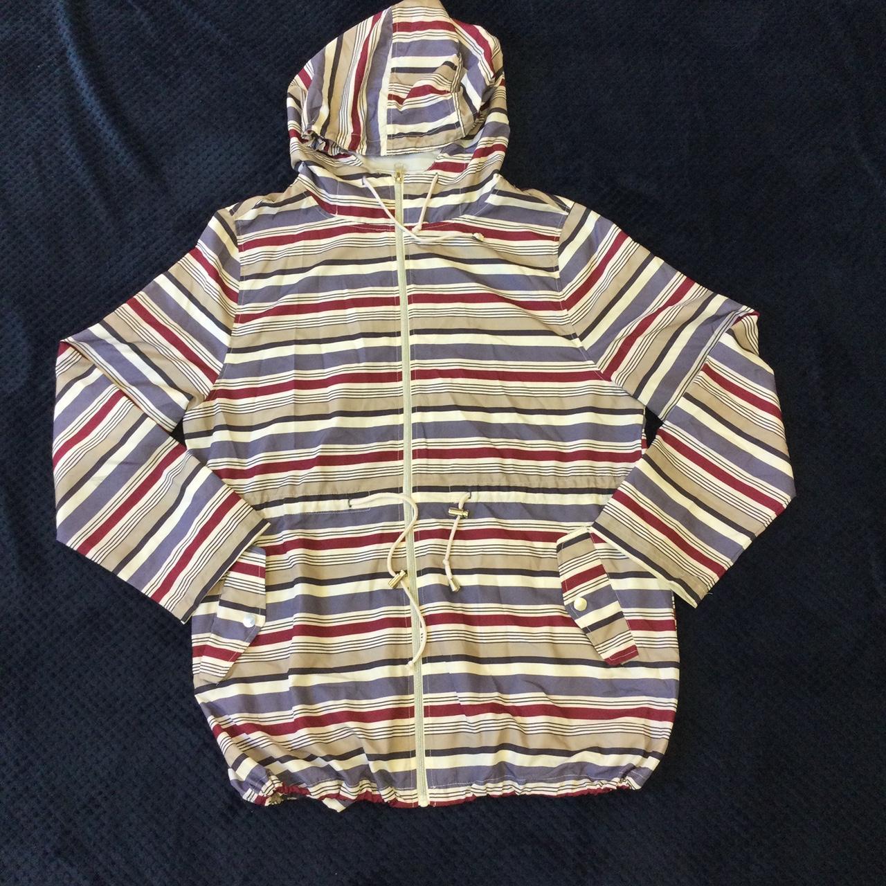 Pretty Parka in a Pocket Colourful Stripy Hooded... | Depop