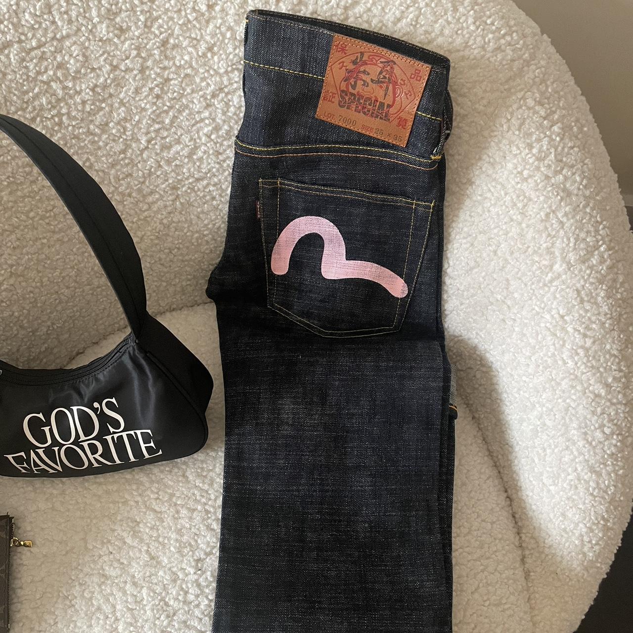 evisu jeans with pink logo. super cute, i love the... - Depop