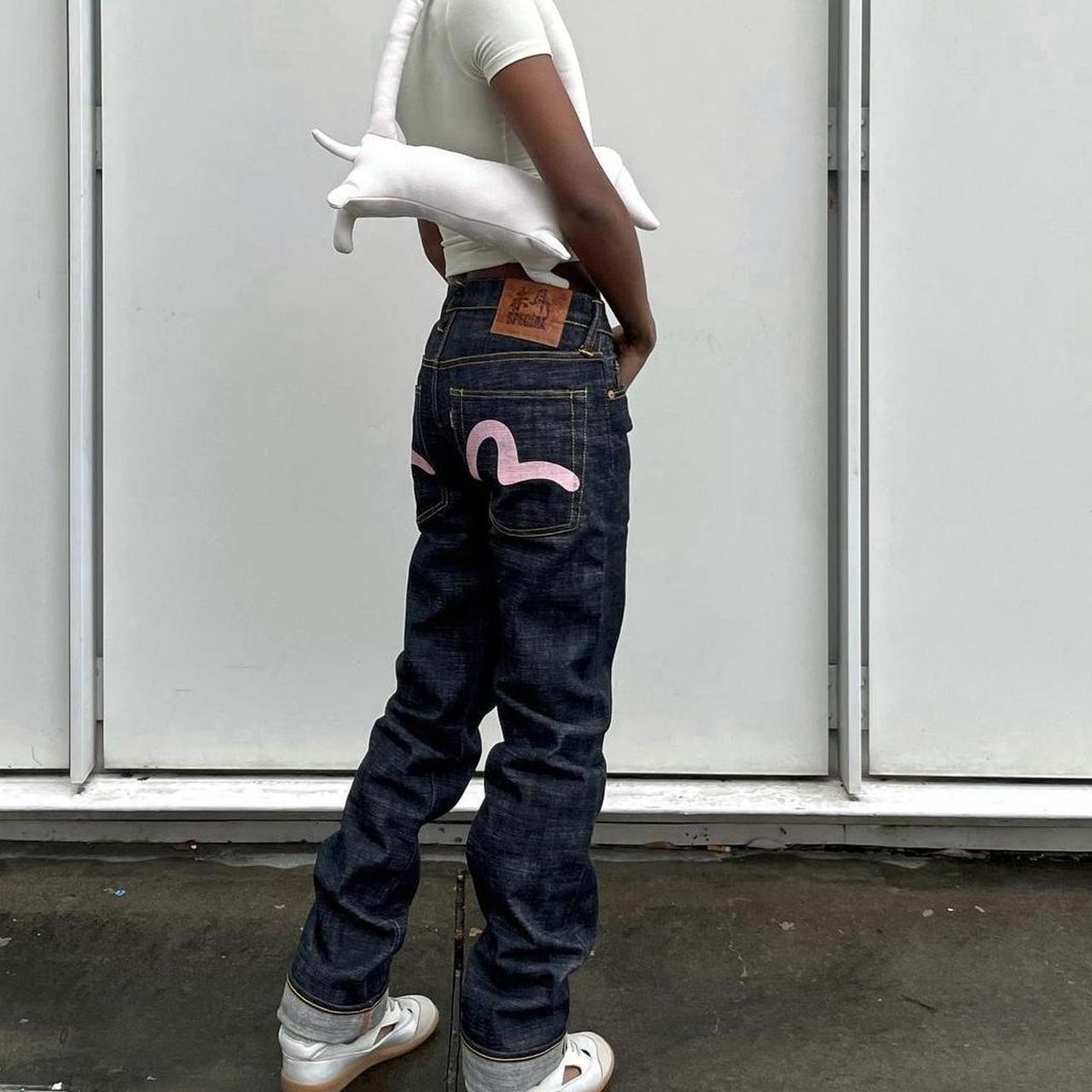 evisu jeans with pink logo. super cute, i love the... - Depop