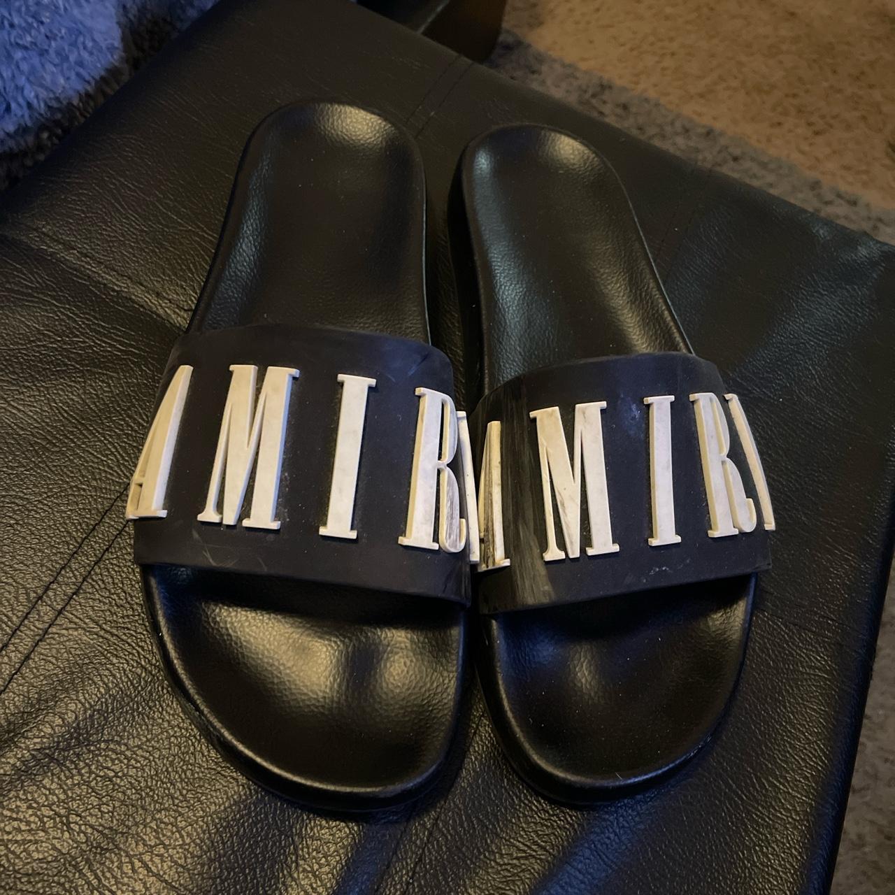 Amiri Men's Black and White Slides | Depop