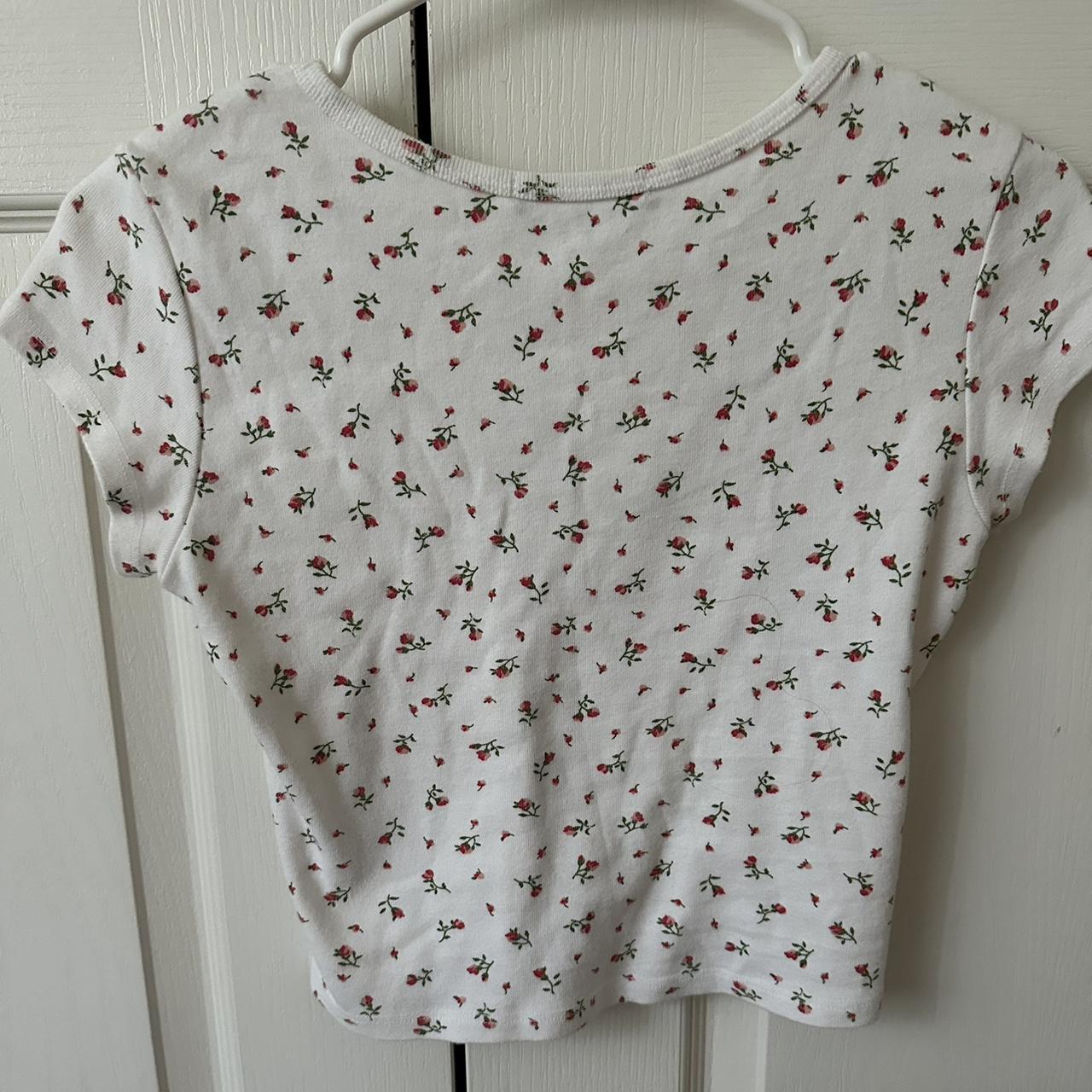 Brandy Melville red floral Ashlyn top... - Depop
