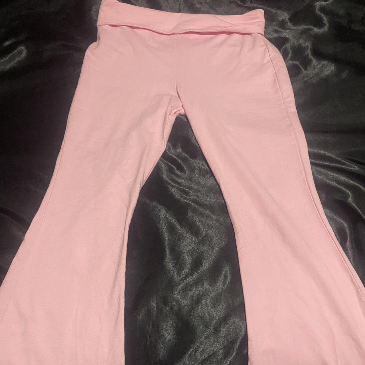 edikted pink fold over flared leggings size medium... - Depop