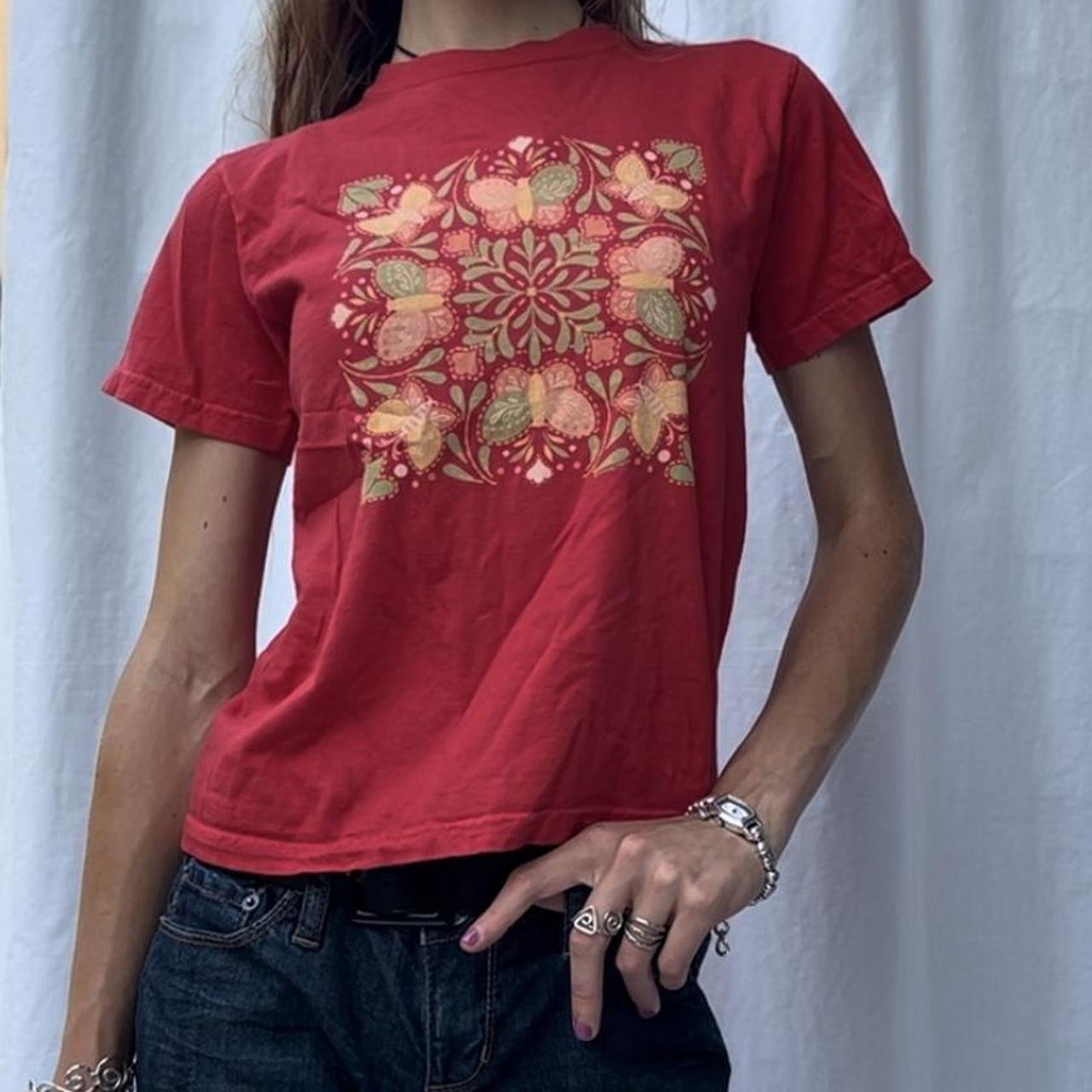 Red butterfly baby tee - Depop
