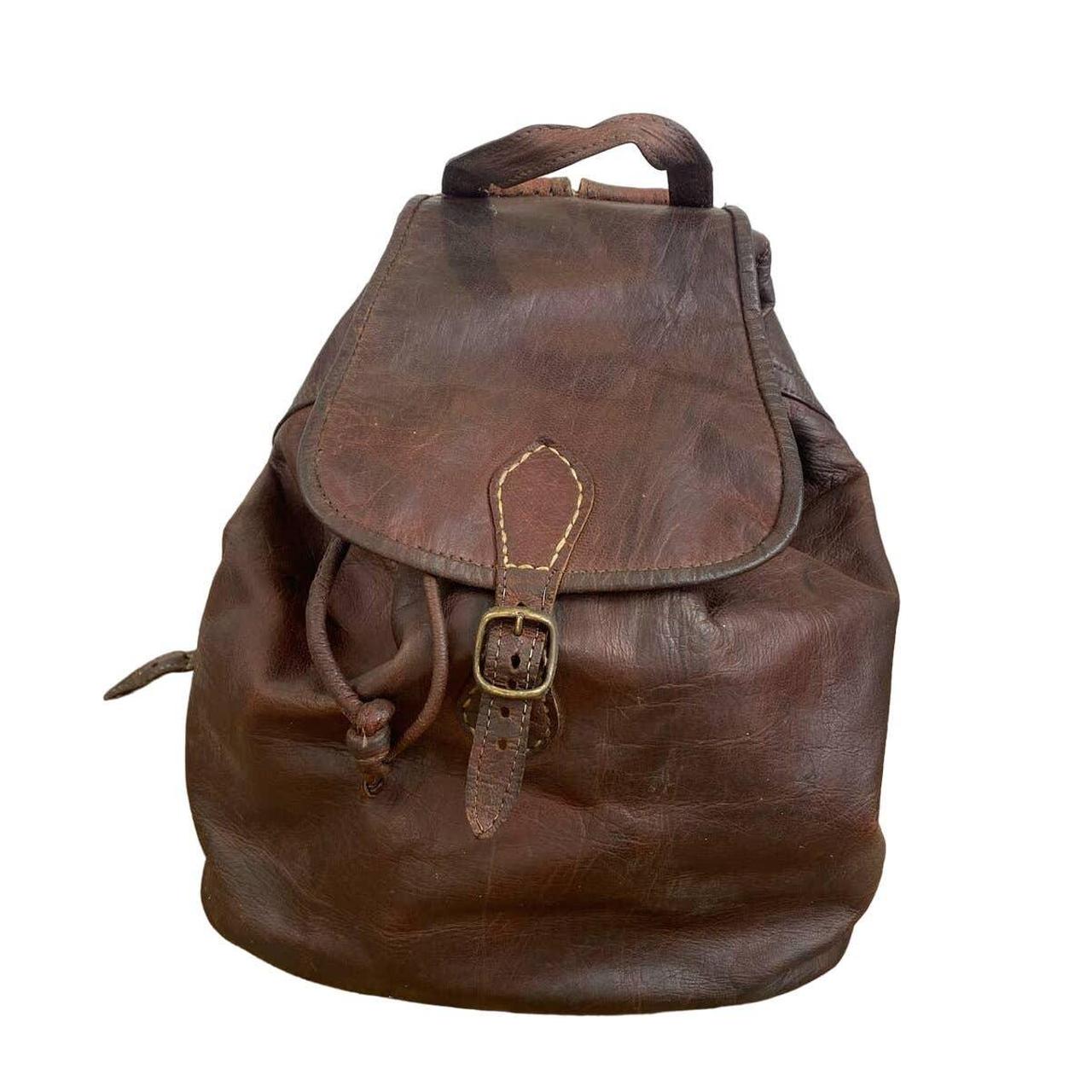 Vintage waxed leather rustic backpack. No brand or... - Depop