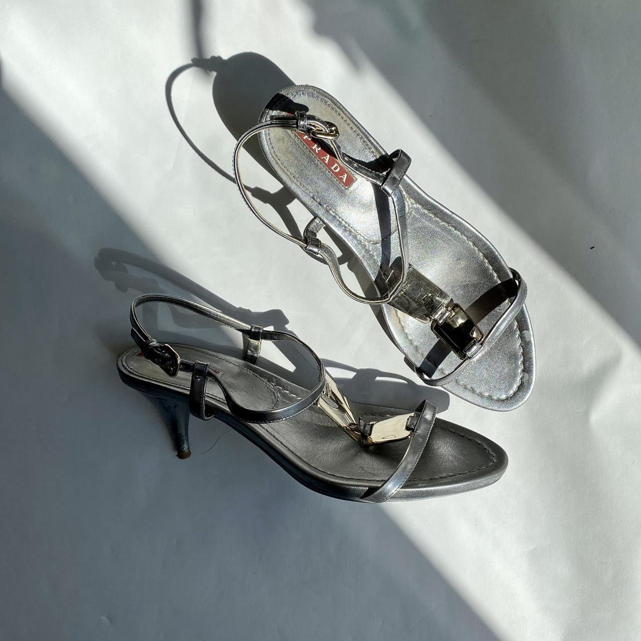 rare vintage silver prada kitten heel sandals... - Depop