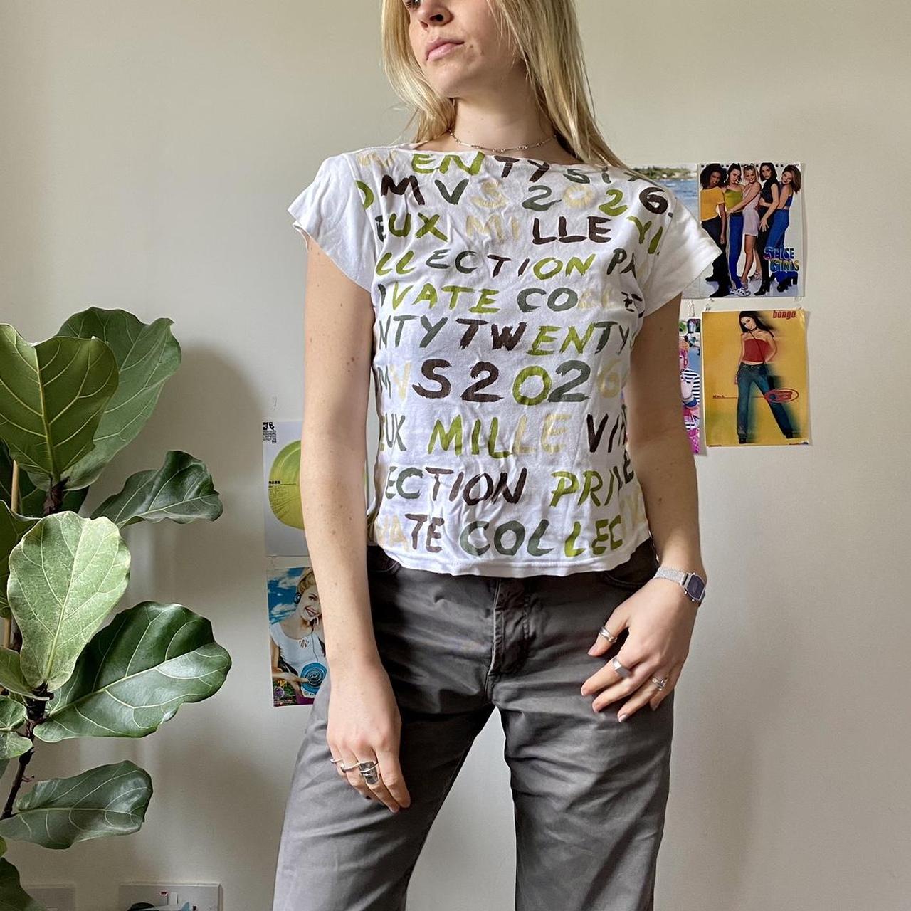 Cop Copine Women's White and Khaki T-shirt | Depop