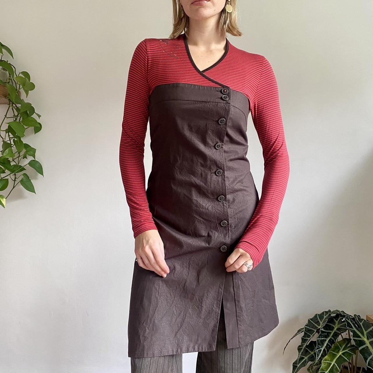 90s vintage cop copine asymmetric dress striped... - Depop