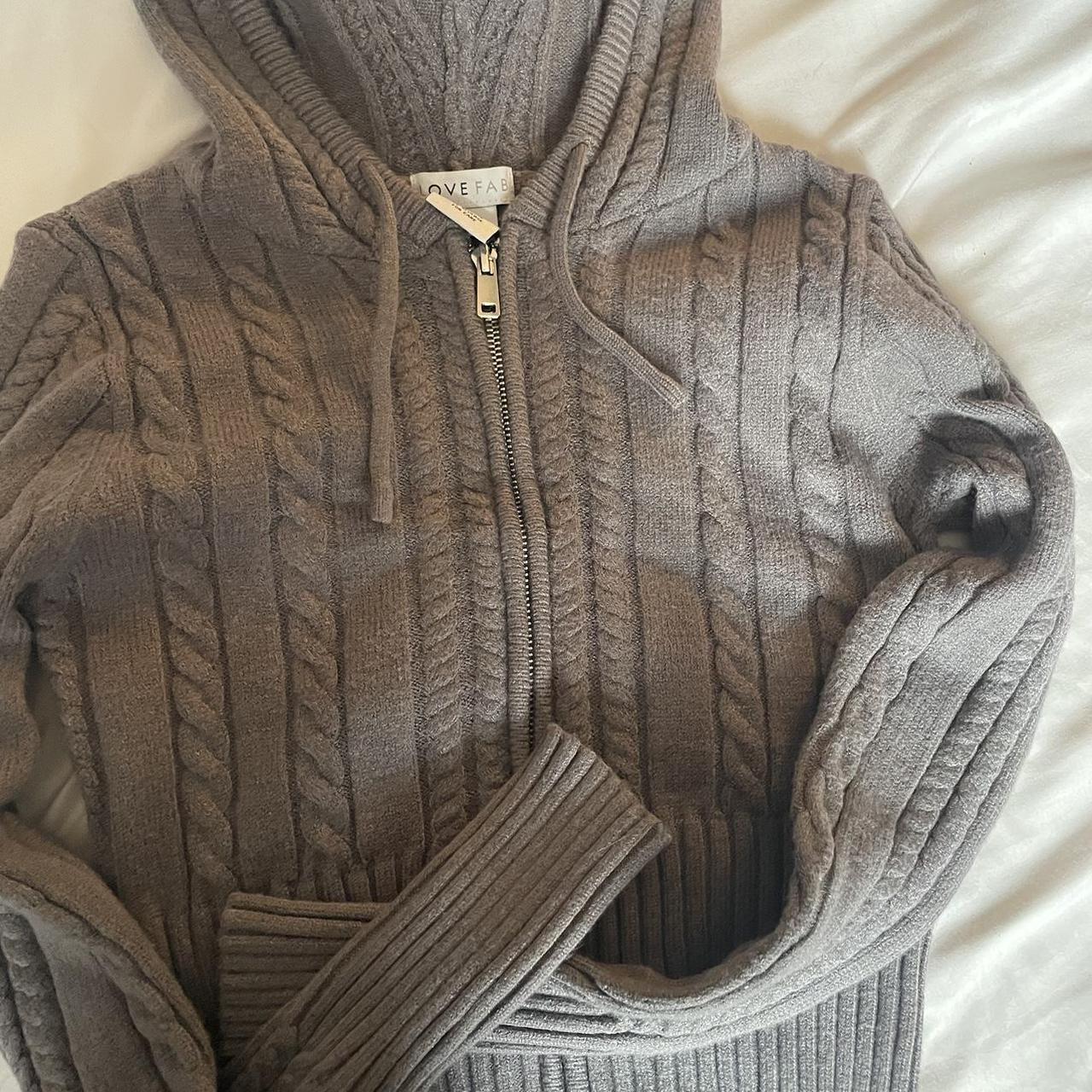 Grey knit zip up hoodie #preppy - Depop