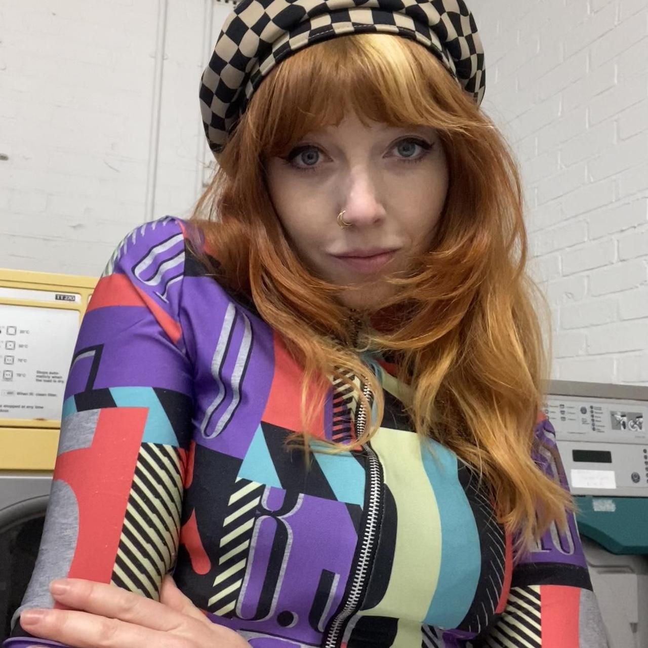 Funky colourful 80s/90s graphic pattern zip long... - Depop