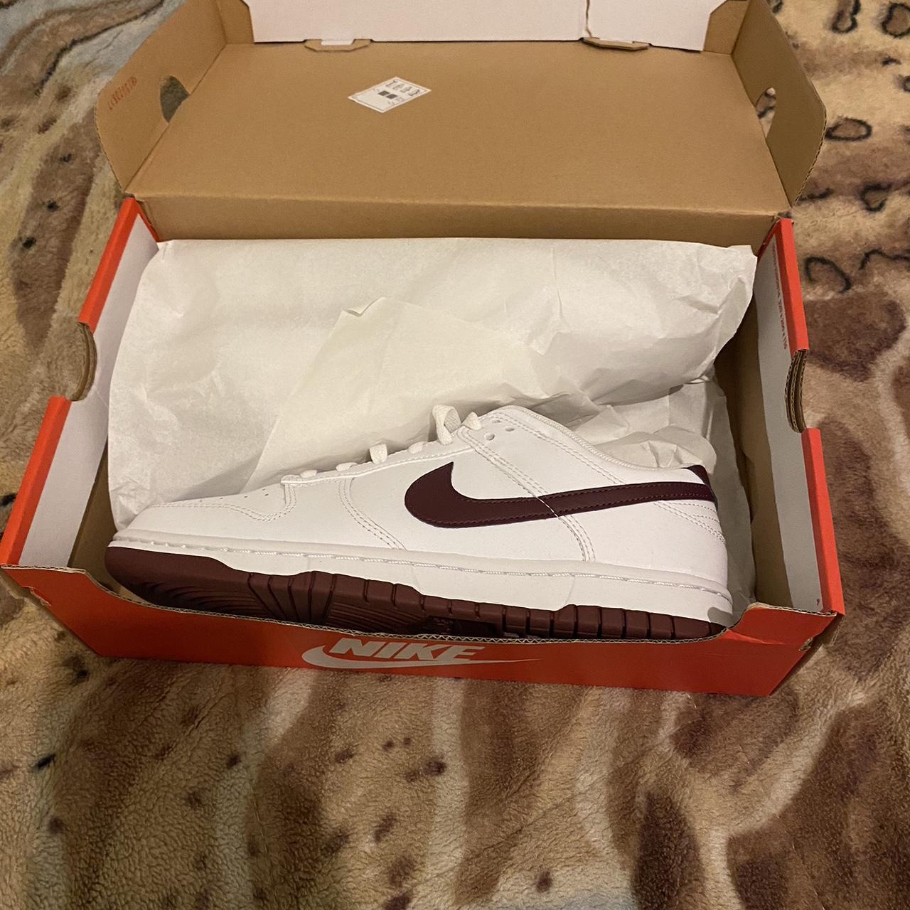 Nike Dunk Low Retro. White and Burgundy Low Dunks.... - Depop